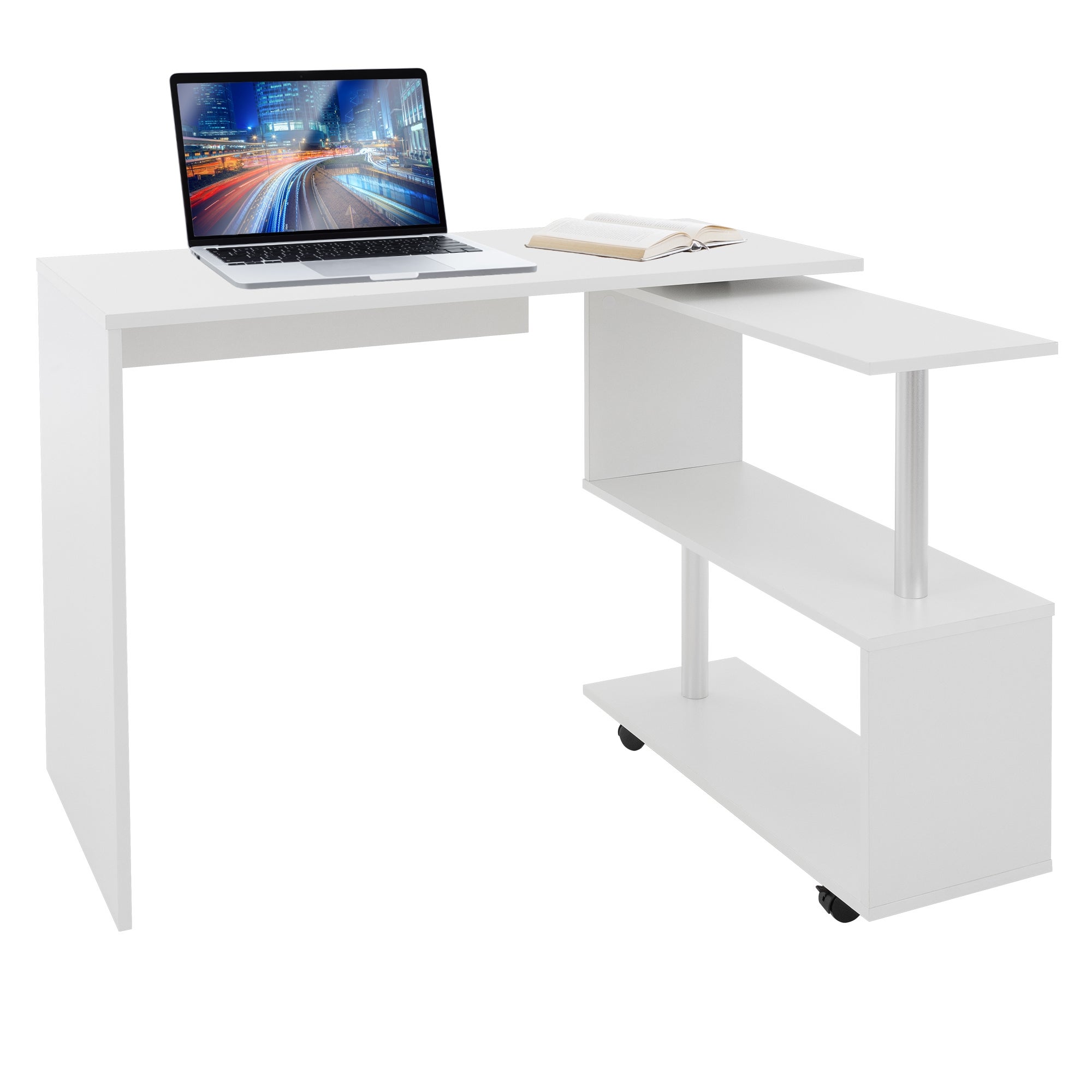 Bureau en angle blanc table de travail pivotant 90° bureau informatique ...
