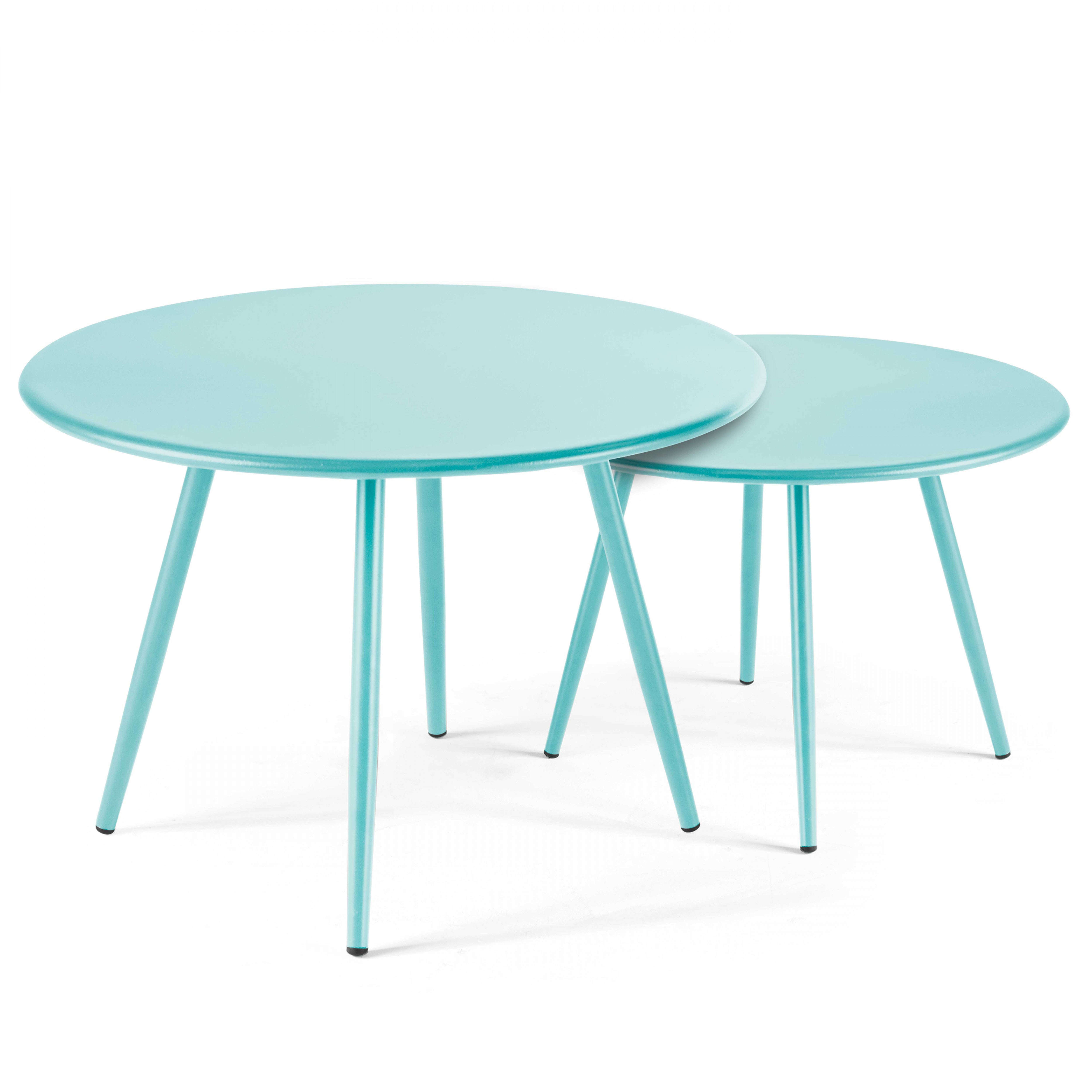 Lot de 2 tables basses ronde en acier turquoise 50 cm , Palavas ...