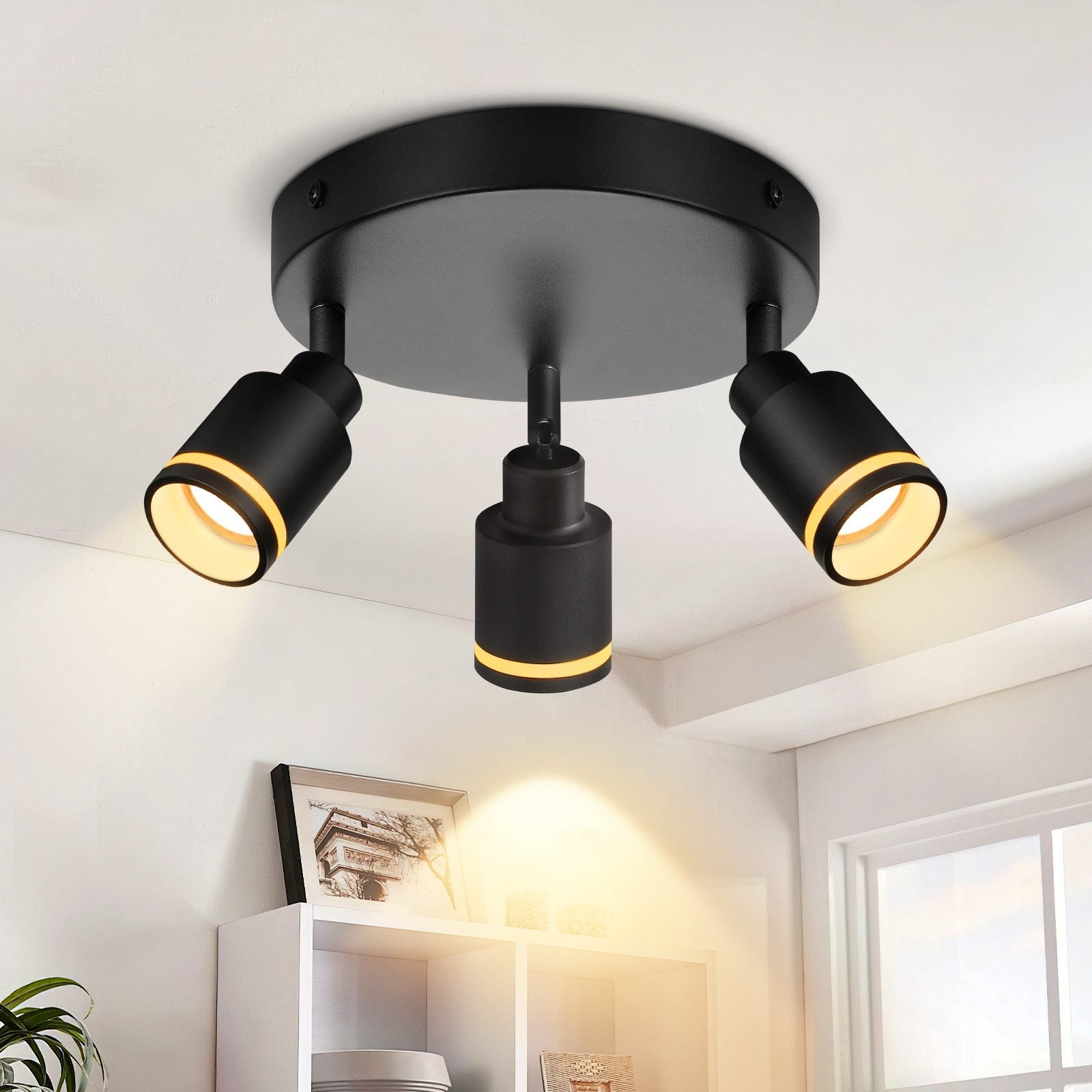 NETTLIFE Lámpara de techo negra moderna: 3 focos de techo de metal ...