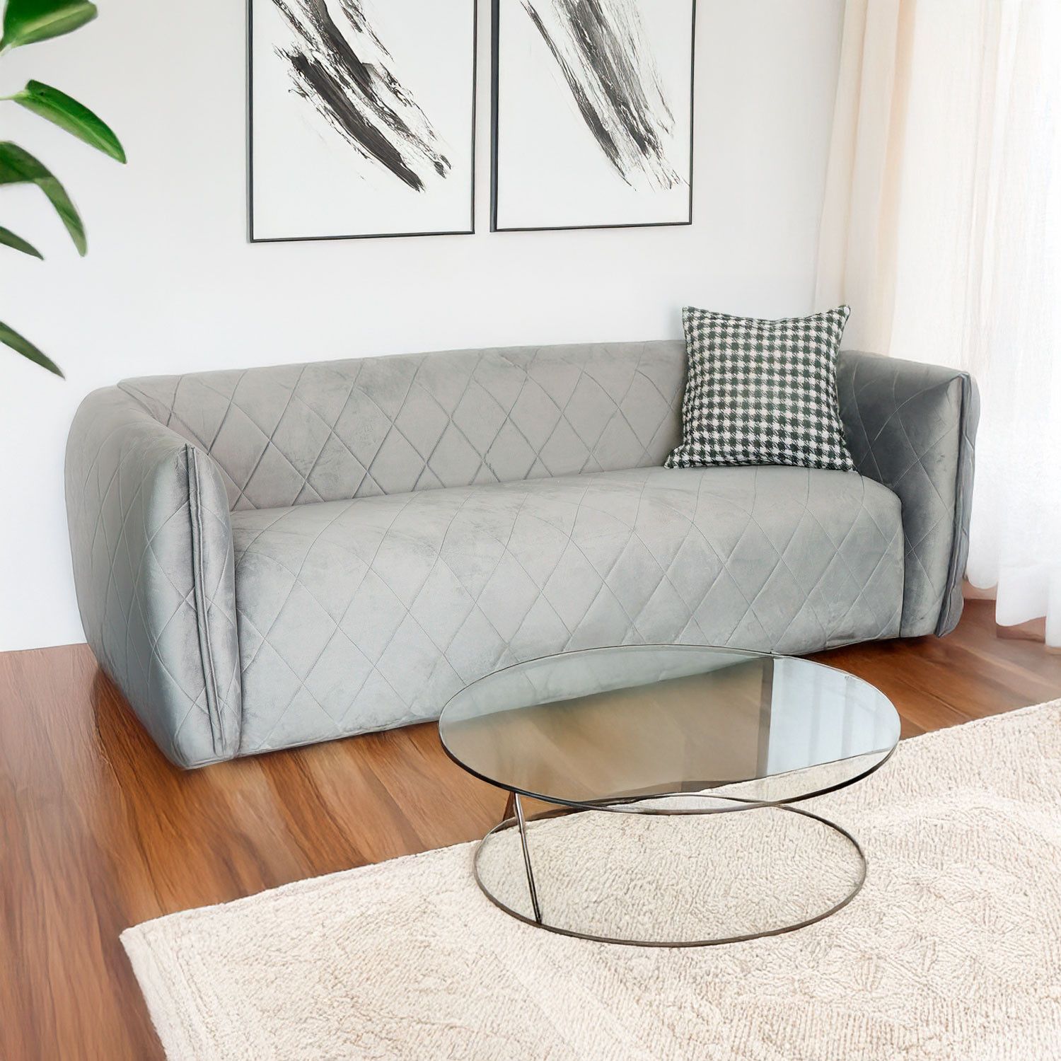 Canapé 3 places moderne revêtement matelassé Losania Velours Gris ...