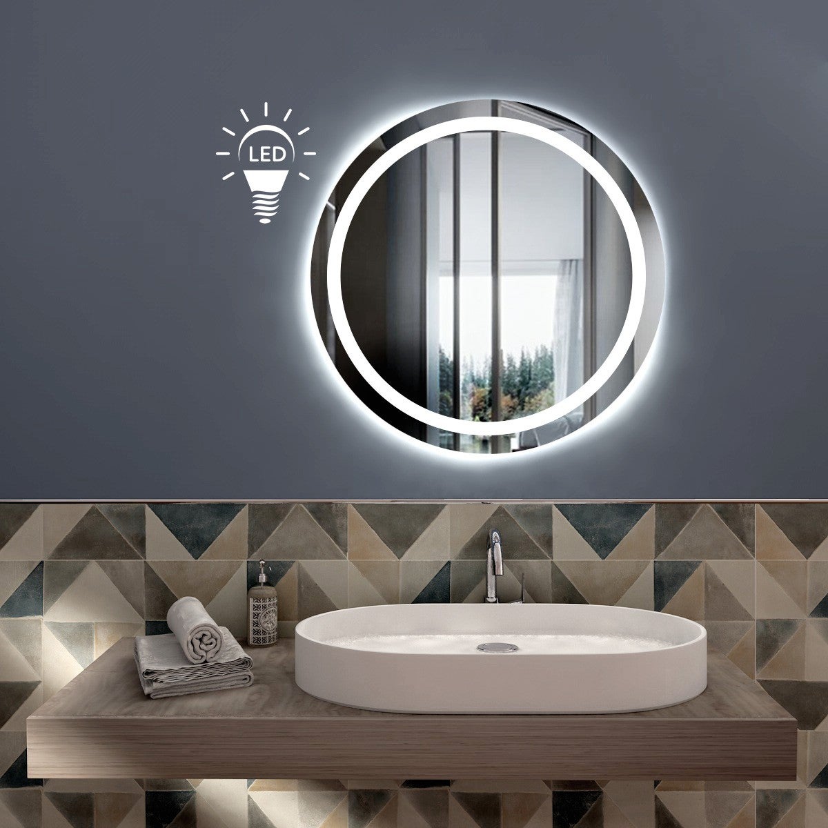 STYLE GLASS Specchio Bagno Tondo VENERE, Diamentro 60 cm, Made in Italy ...