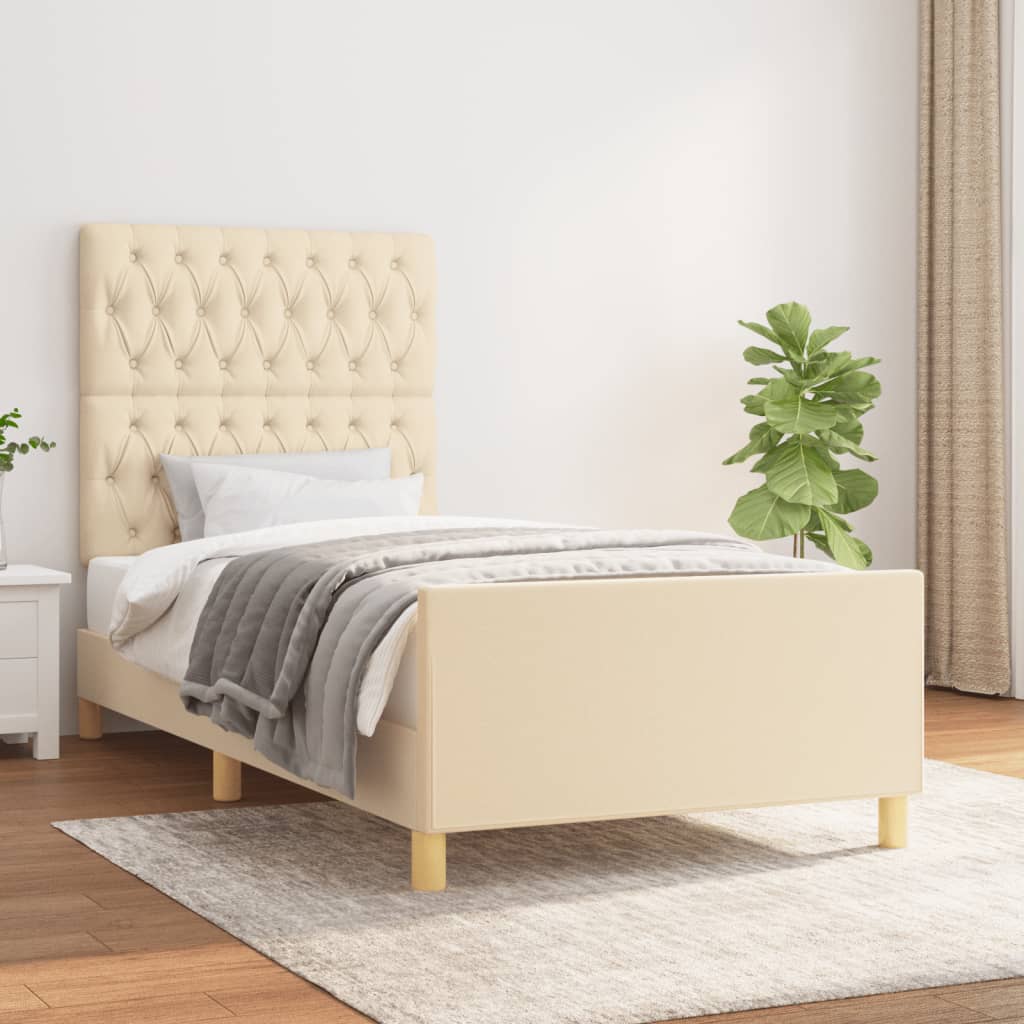 Estructura de cama con cabecero de tela color crema 90x190 cm | Leroy ...