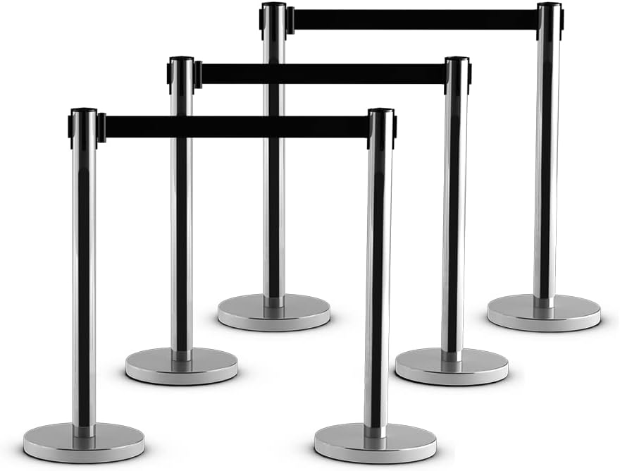 6 Poteaux de Guidage Guide File avec 3 Sangles Rétractable 2 M Noir ...