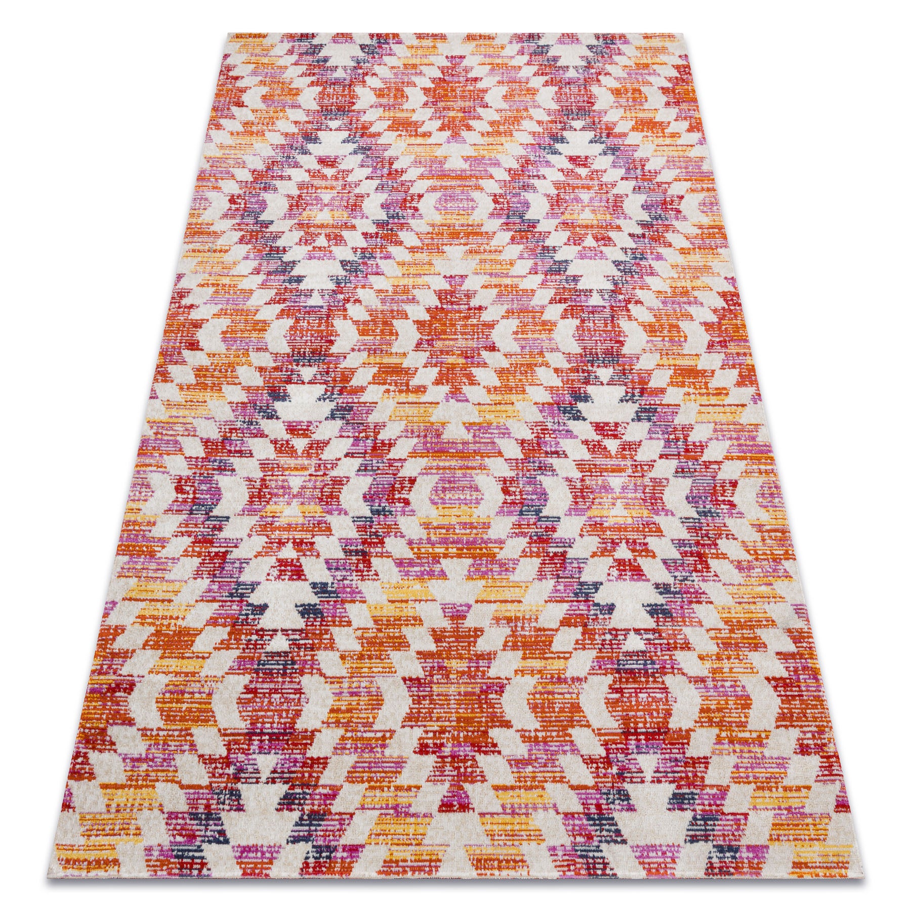 Alfombra moderna MUNDO D7591 diamantes 3D exterior rosado / beige ...