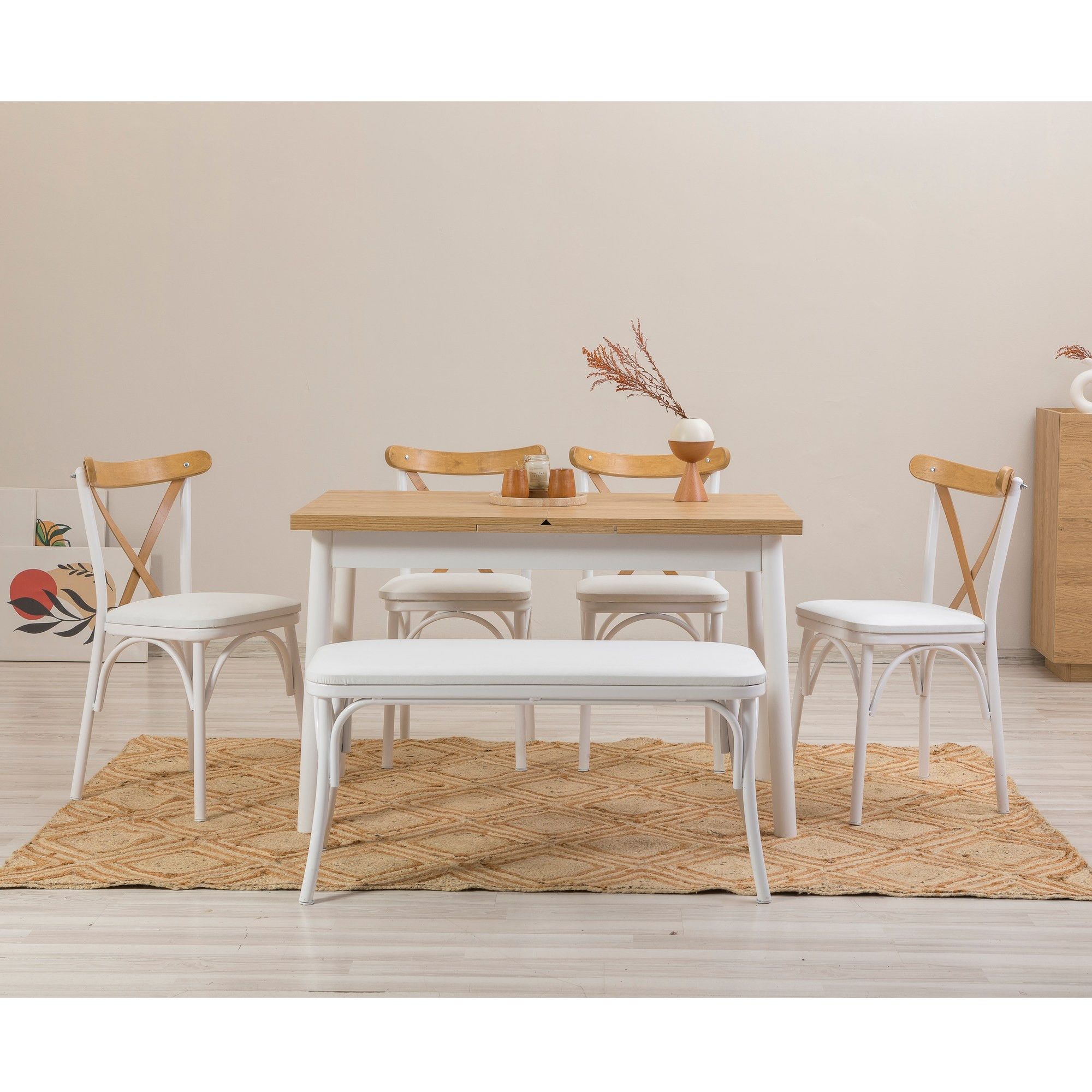 Ensemble salle à manger 6 pièces à table extensible Iridus Blanc et ...
