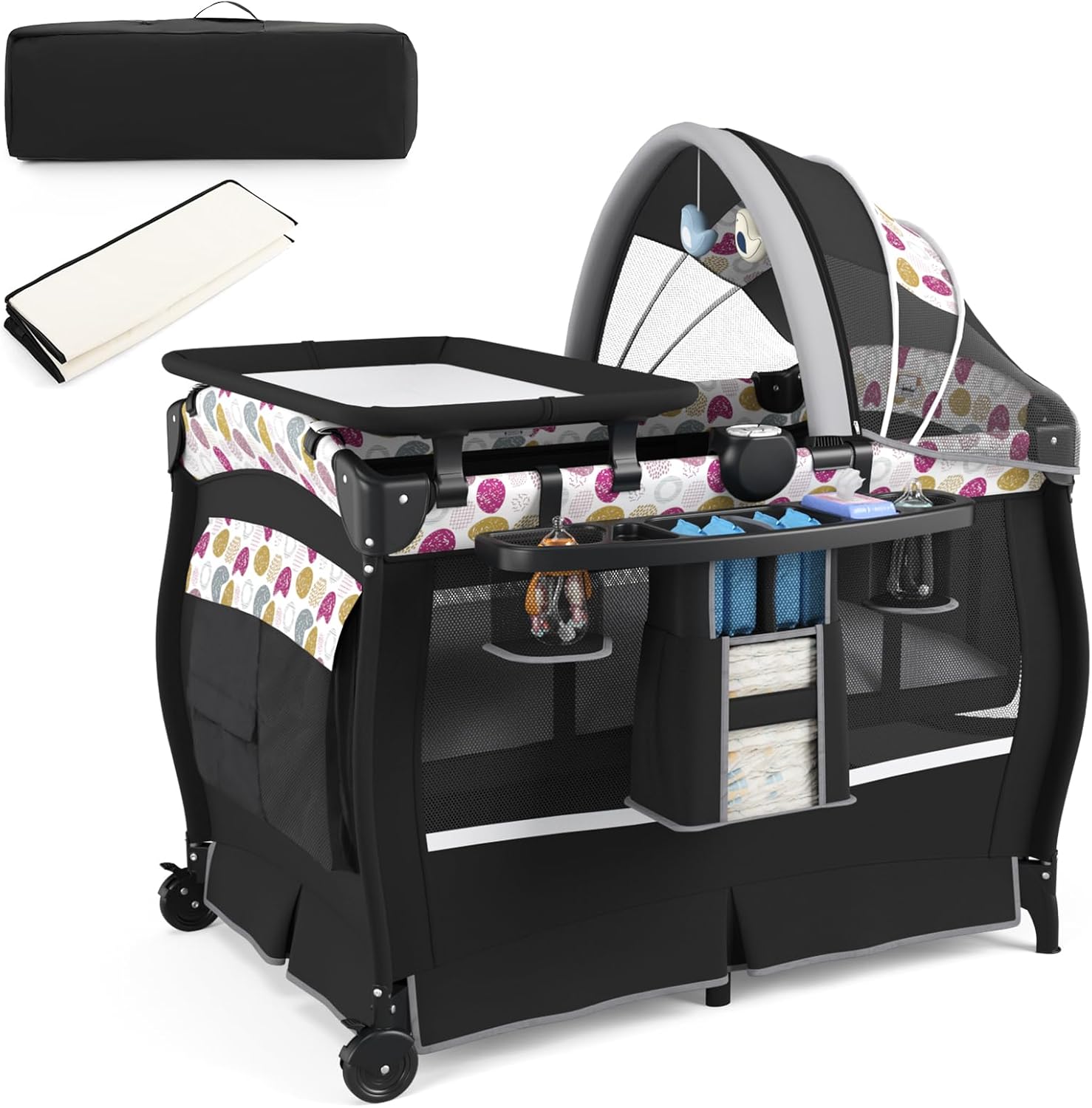 Cuna Bebe Portátil 4 en 1, Cuna de Viaje y Parque Infantil con Cuna ...