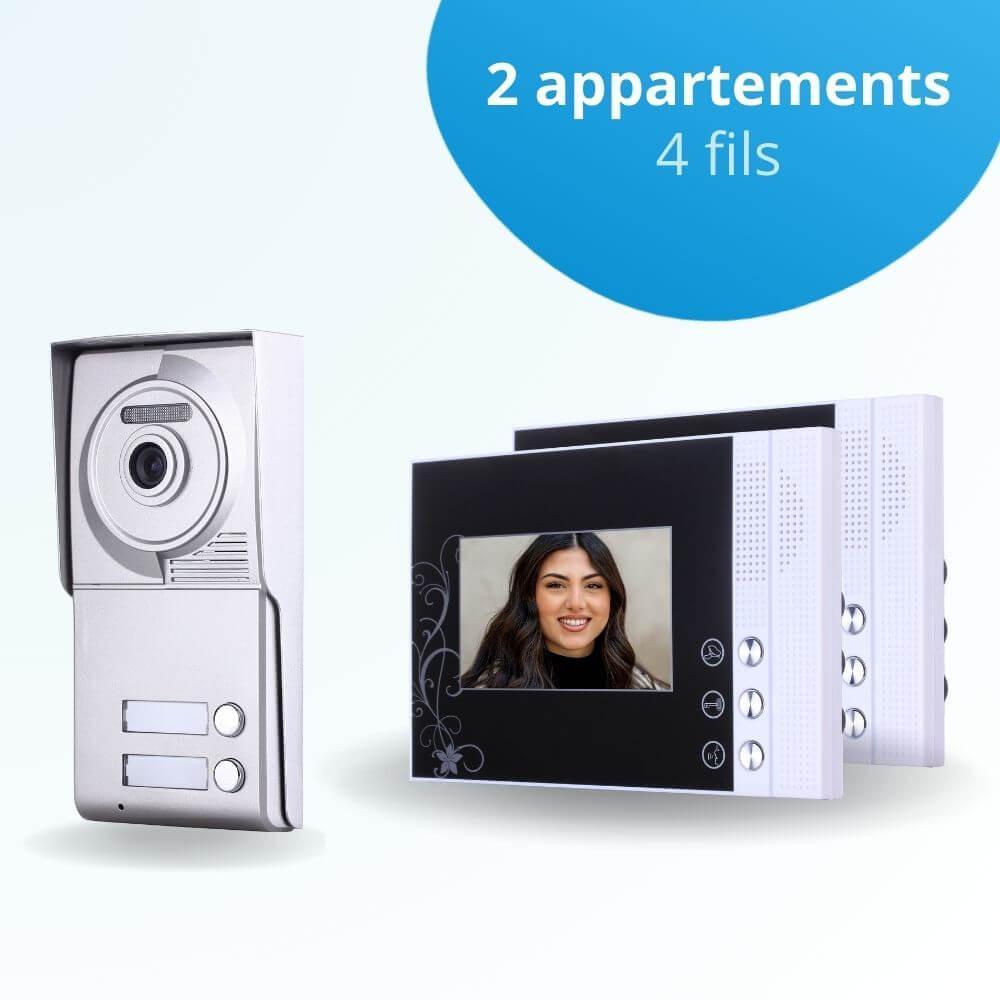 Portier interphone vidéo classic 4 fils - 2 appartements - 2 écrans ...