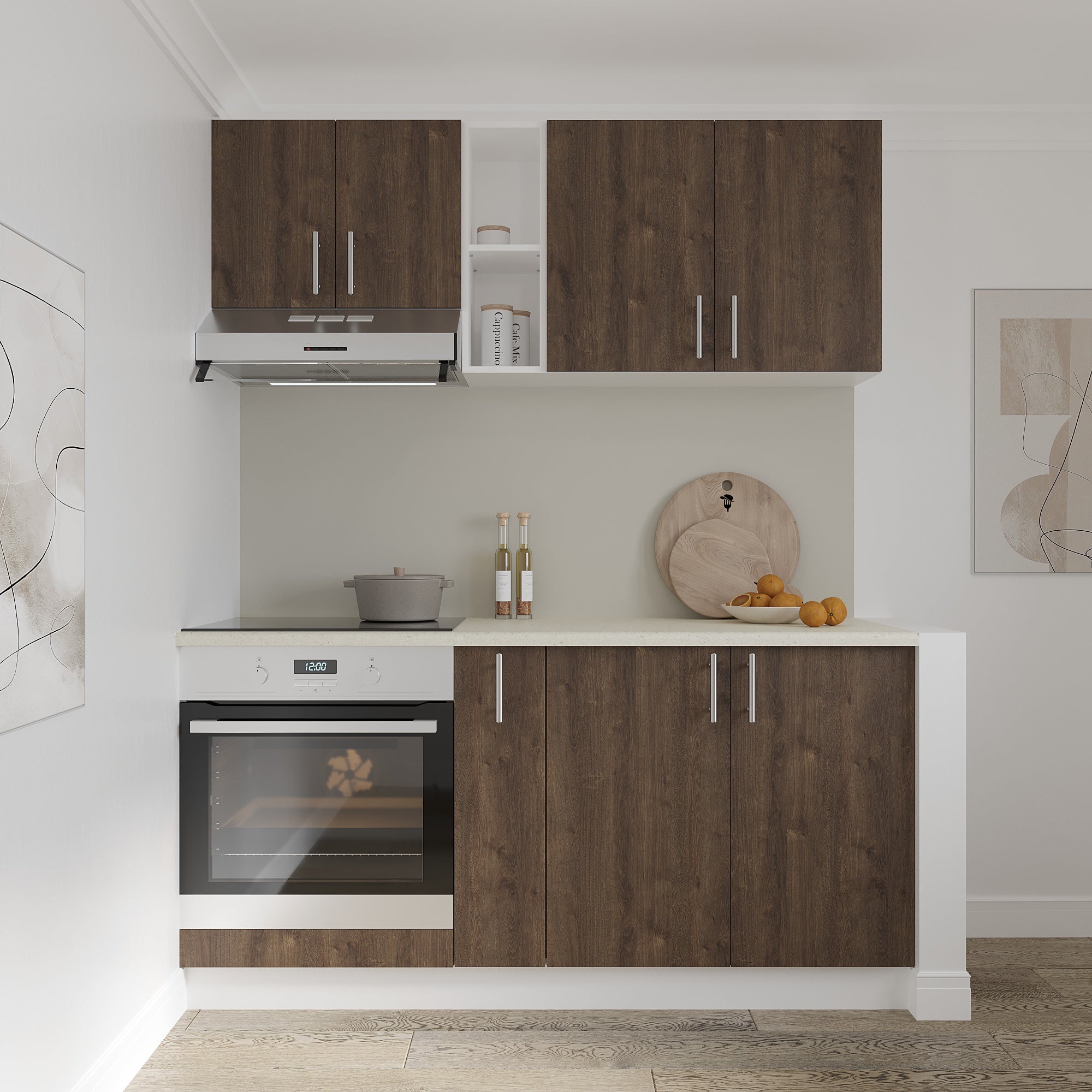 Set Cocina haaus Karo V7, Roble bronce/Blanco, Encimera Thermo 28 mm, L 220 cm | Leroy Merlin