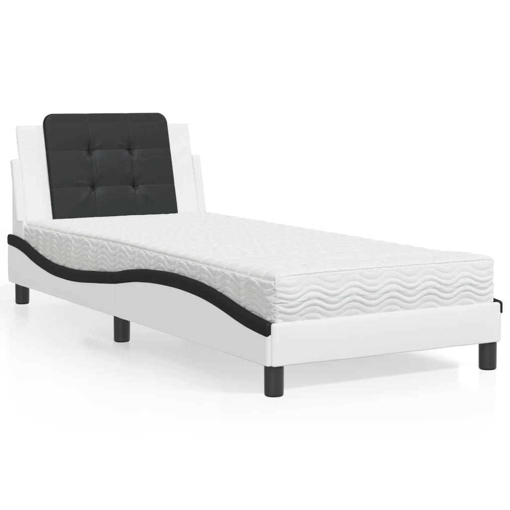 Lit simple | Lit adulte | Lit avec matelas blanc et noir 90x200 cm ...