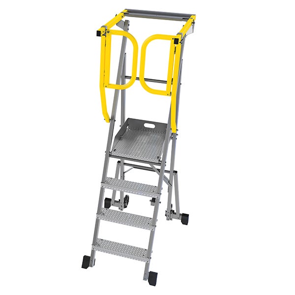 Escabeau roues escamotables 4 marches - Hauteur max. de travail 3.00m ...