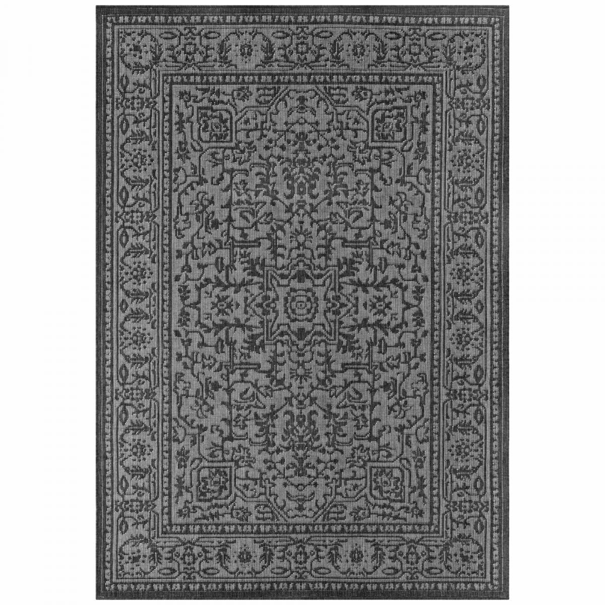 Tapis exterieur 80 x 250 cm, gris, noir, kilim oriental, texture plate ...