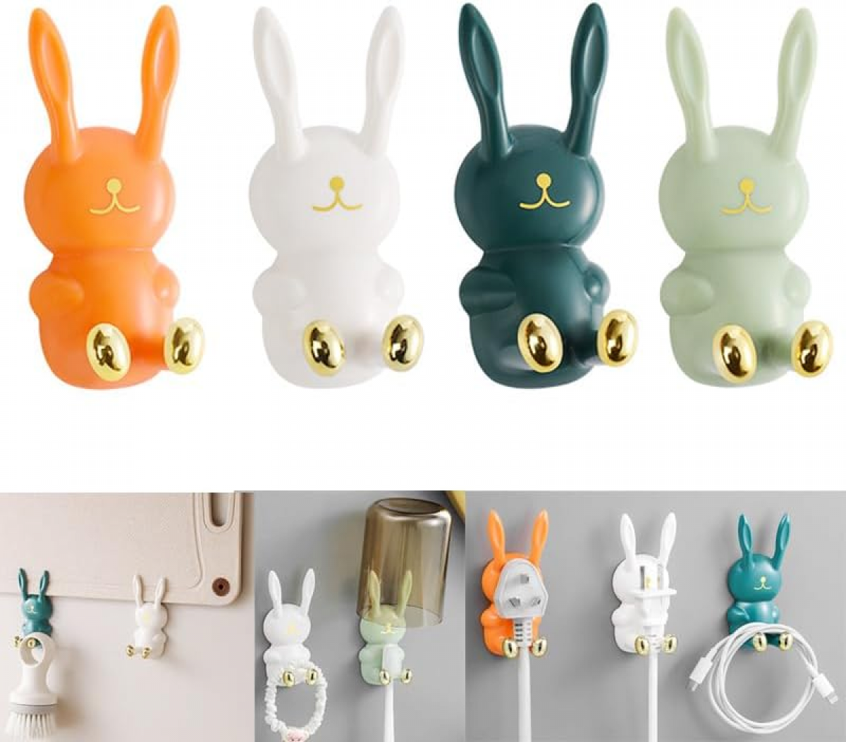 4 ganchos de pared con forma de animal, creativos ganchos de conejo ...