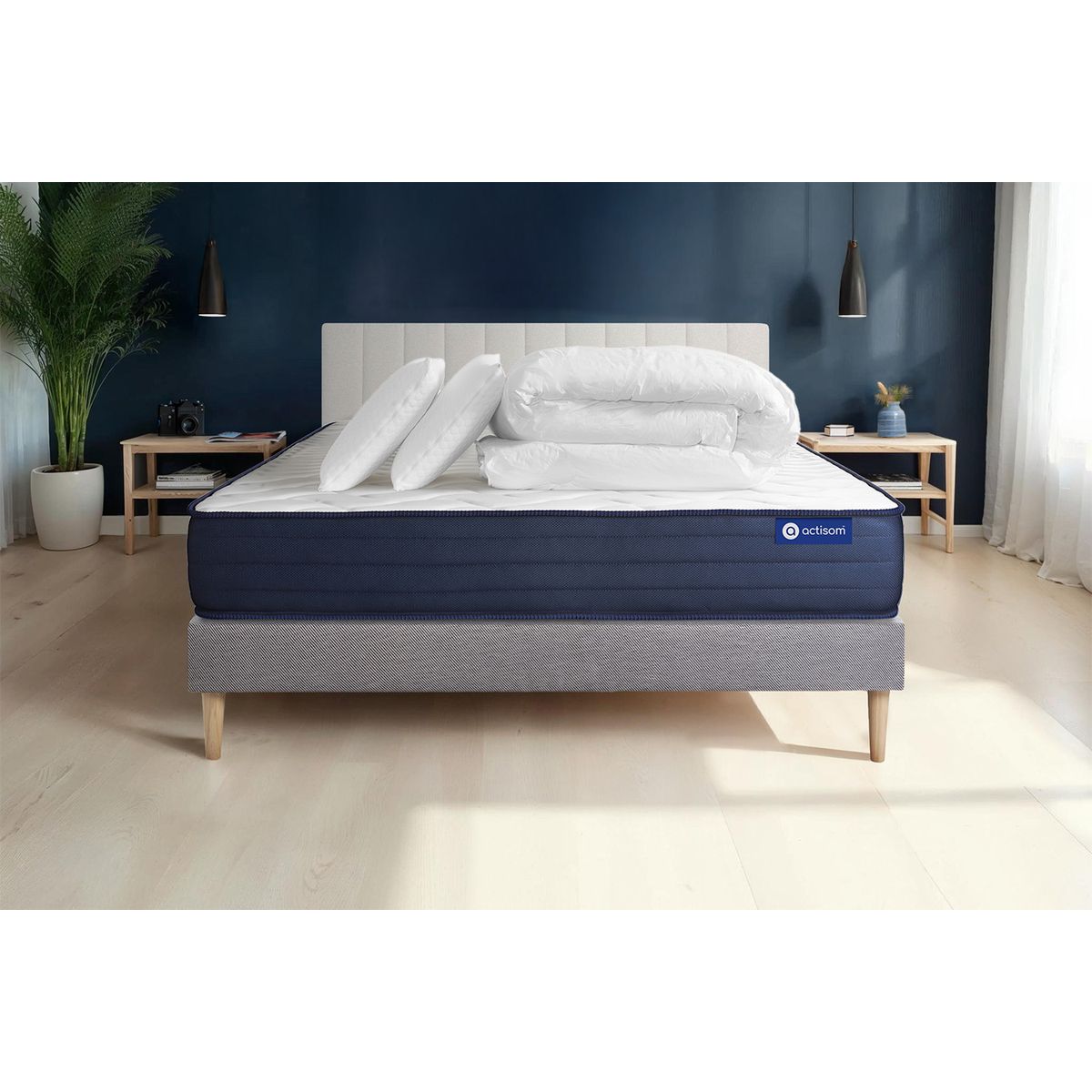 Pack Matelas Actimemo life - Mémoire de forme - Ep : 22cm - Sommier kit ...