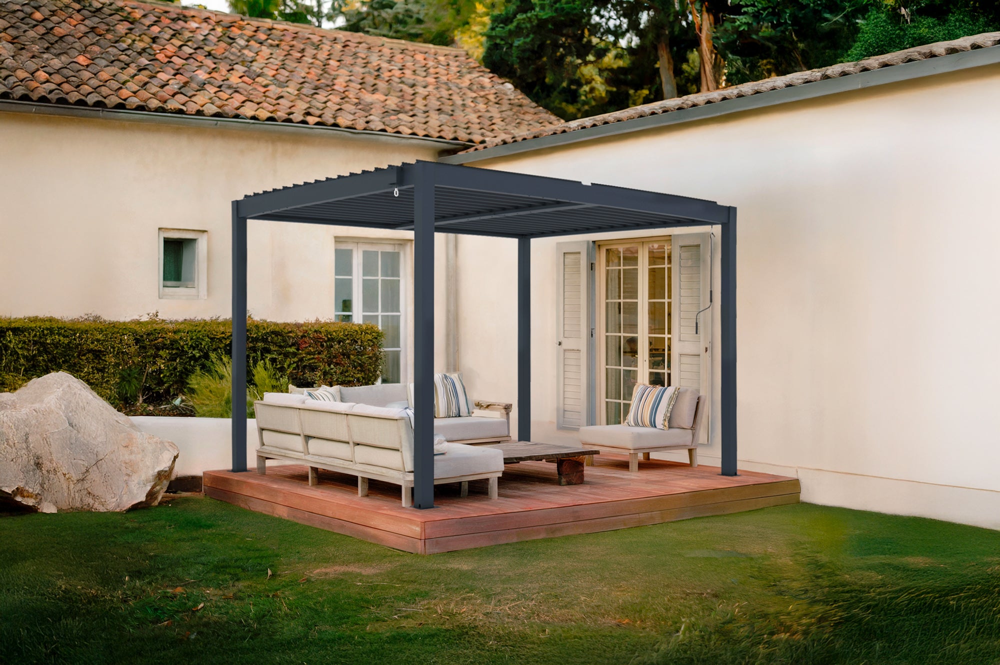 Pérgola bioclimática autoportante de aluminio gris PIANA 3x2,5m | Leroy ...