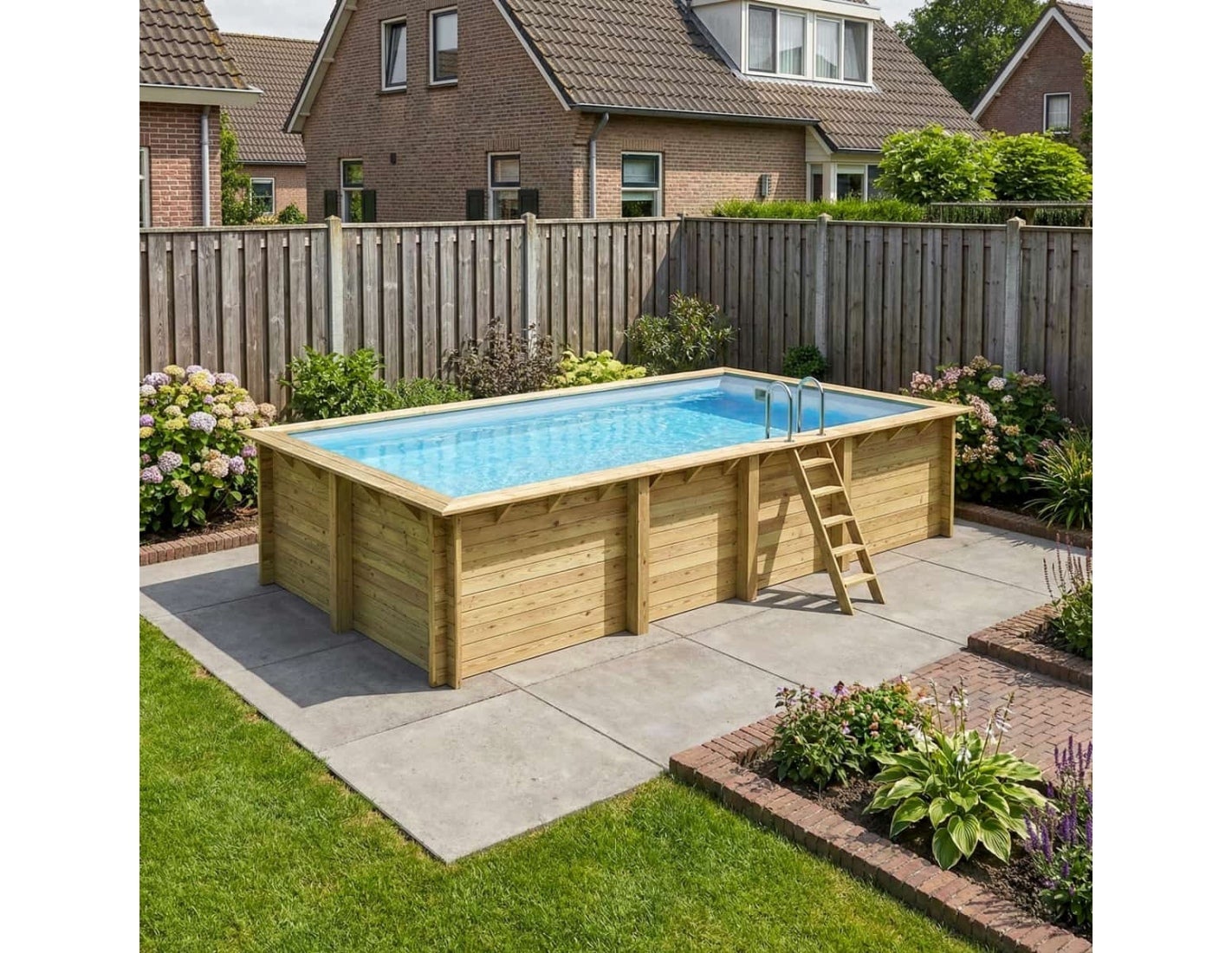 Piscina de madera AQUA 7 x 3.75 – H.1.45 m, gris, sobre bastidor - sin ...