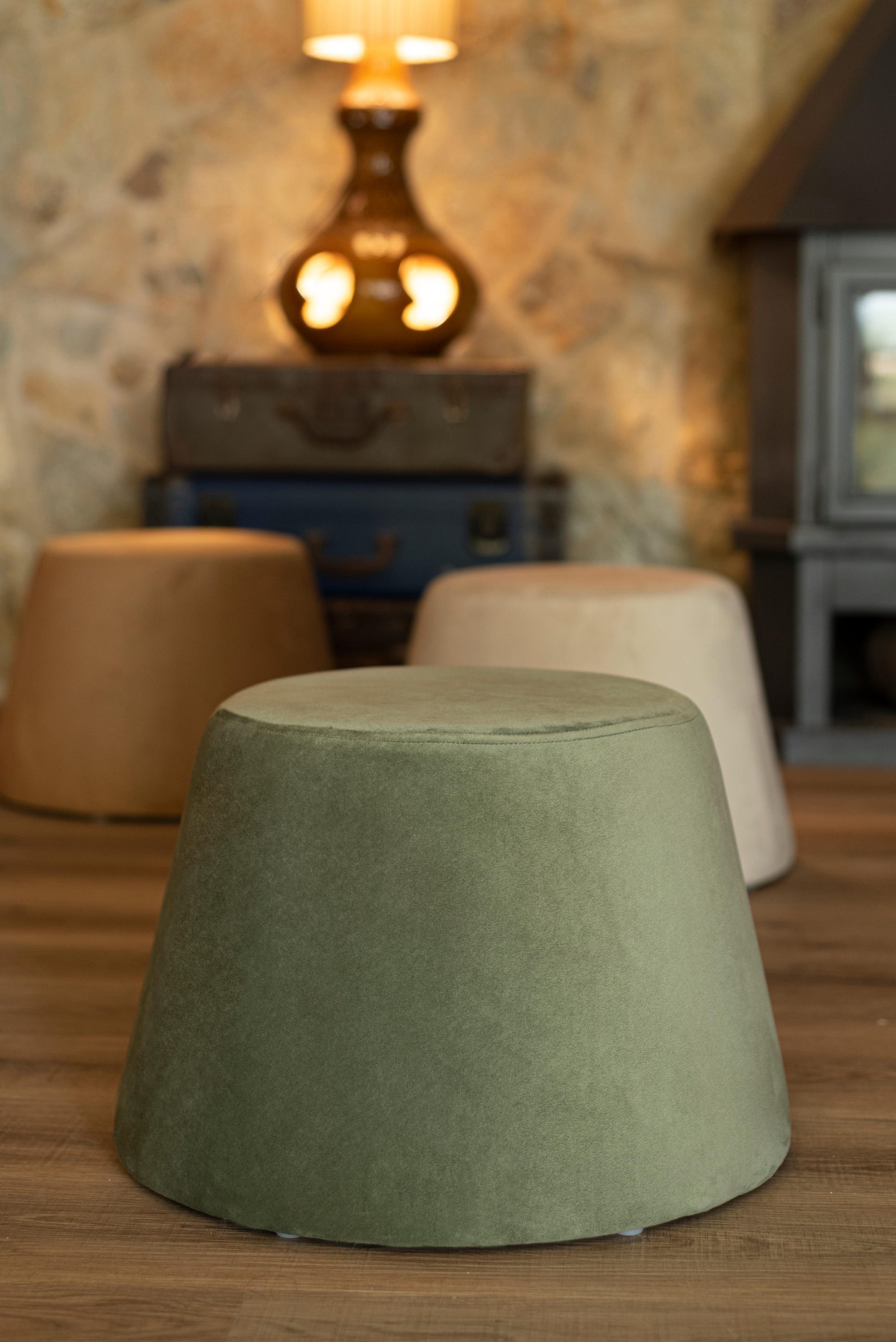 Pouf décoratif en coton cylindrique Velours olive 46x33cm | Leroy Merlin