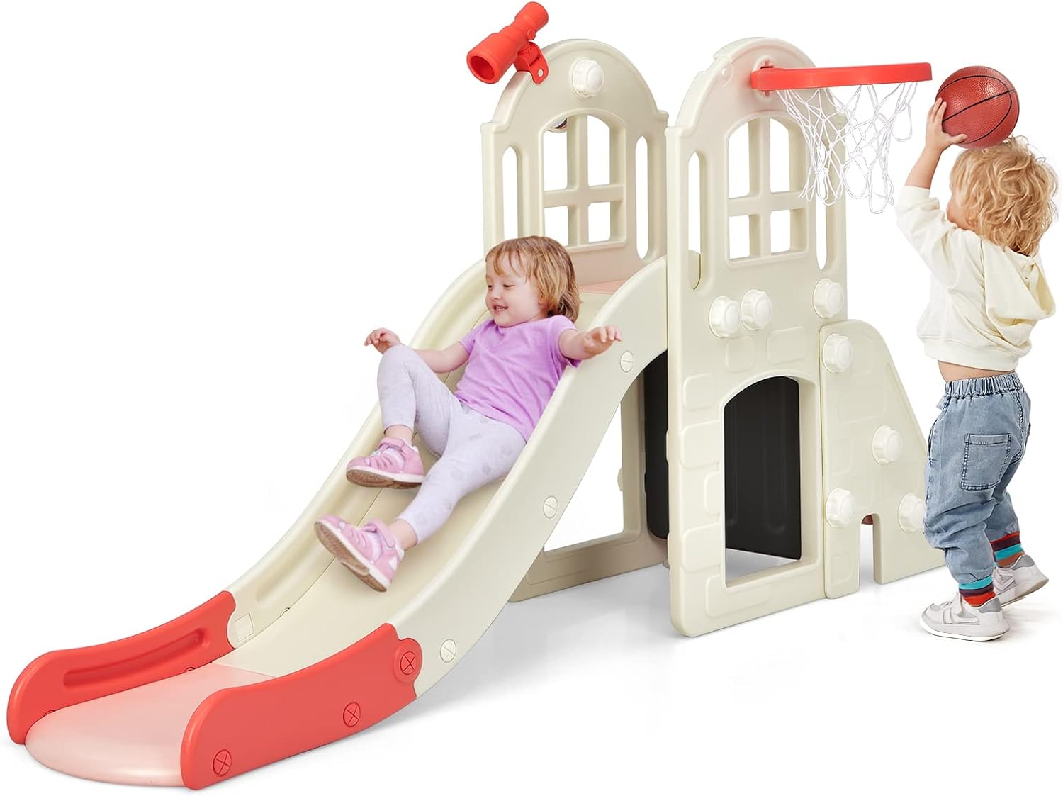 Toboggan 6 en 1 pour Enfant - Glisse de 140 CM - avec Panier,Aire de Jeux Extérieure 3-8 Ans ...