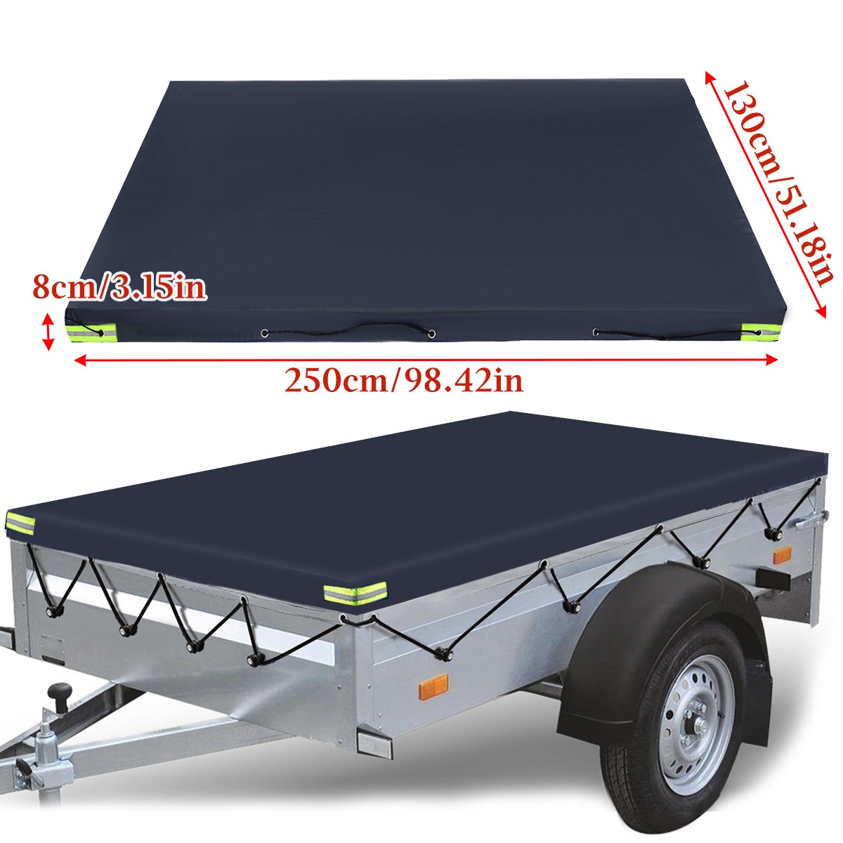 Housse de remorque 600D 250x130x8cm, Bâche Protection Plate avec Corde ...