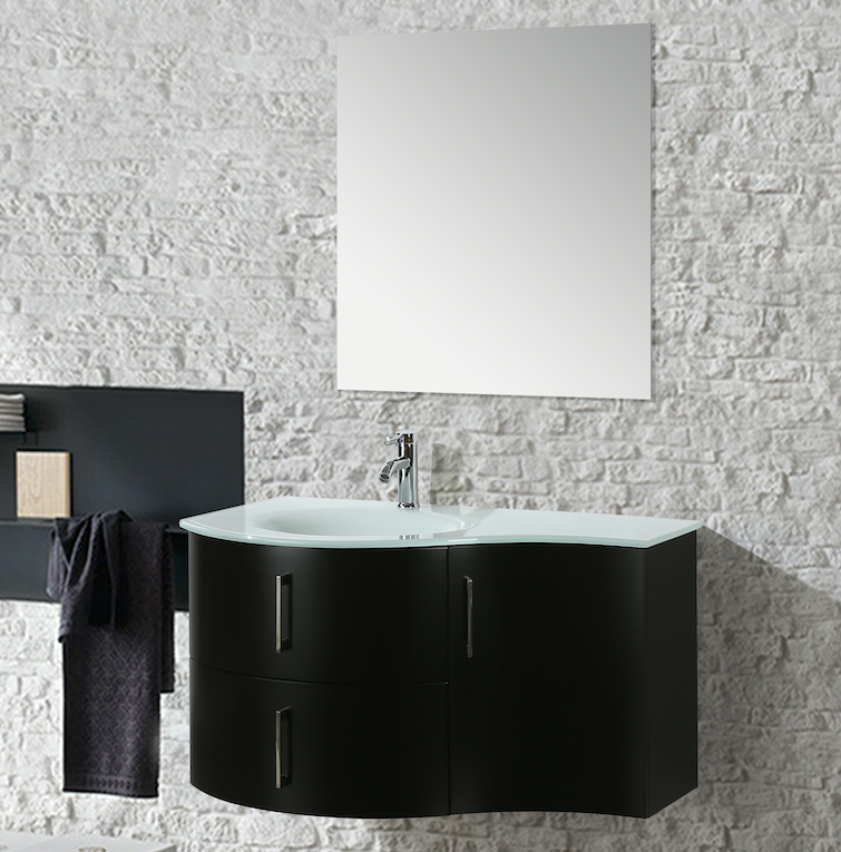 Mobile Arredo Bagno Kursal 104 cm Sospeso Nero Sinistro Moderno | Leroy ...