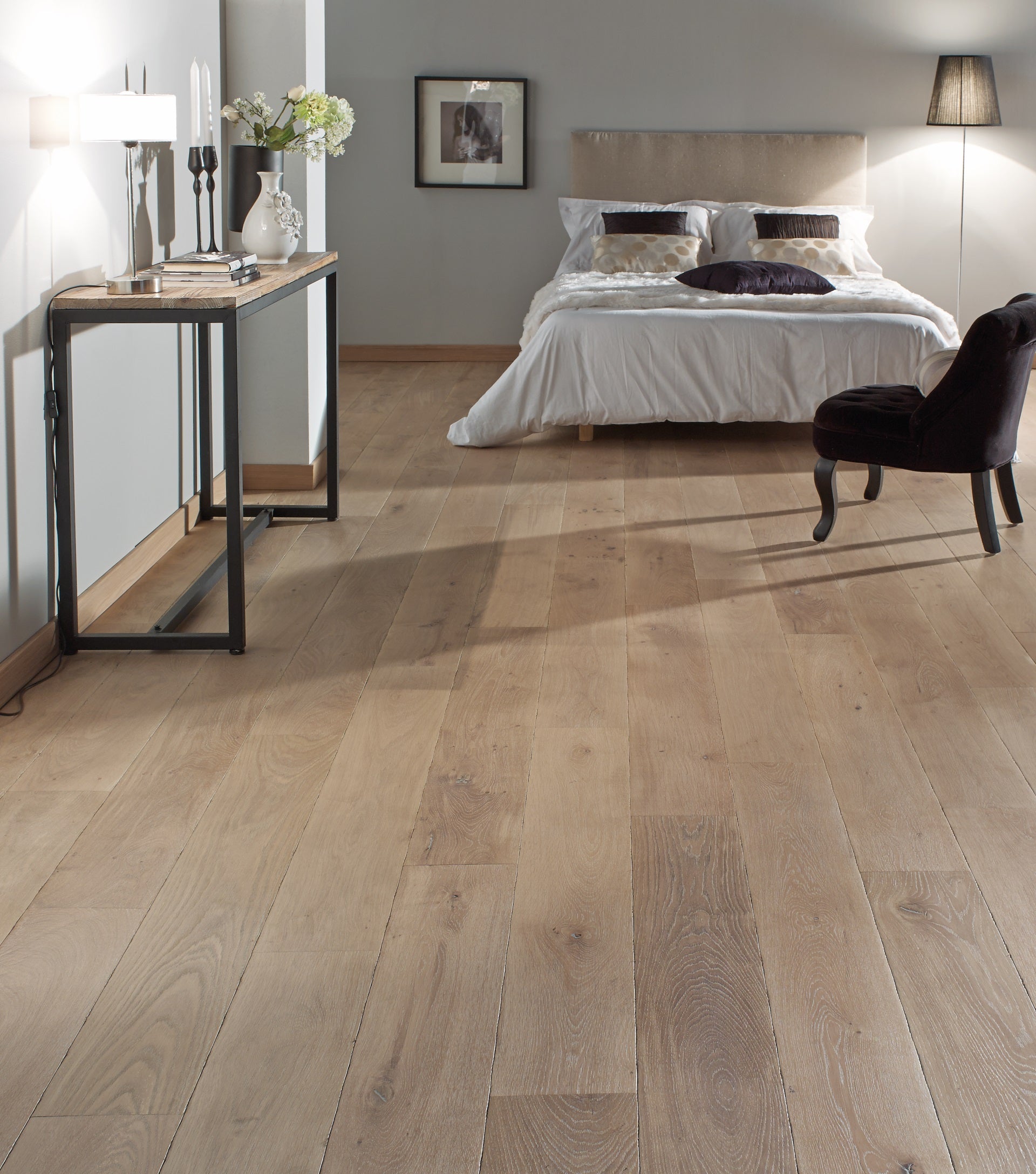 Parquet contrecollé chêne cérusé blanc huilé XL BROCELIANDE, l.18.4 cm ...