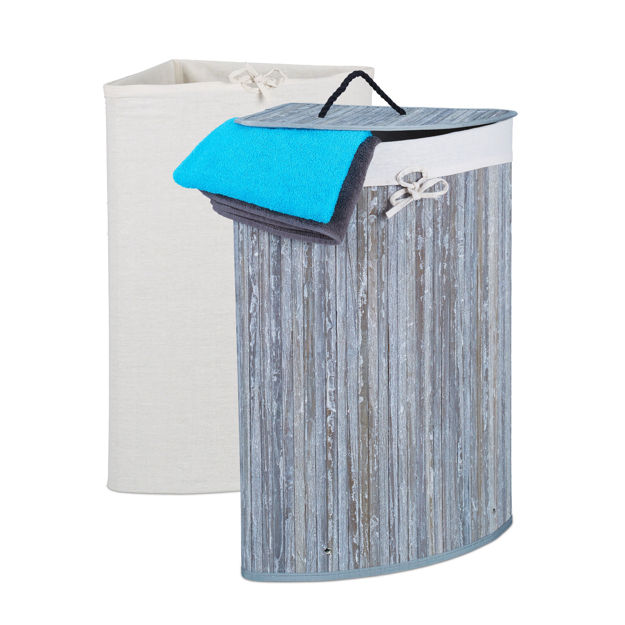 Relaxdays Panier lessive en angle, bambou, corbeille pliable avec ...