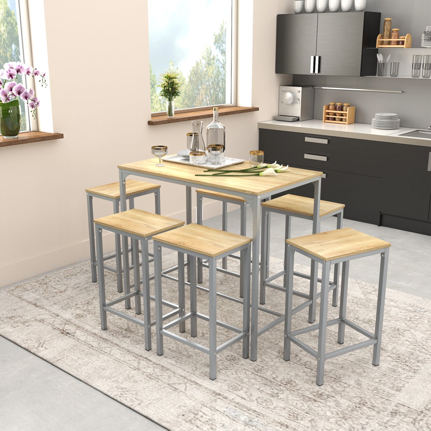 Ensemble Table de Salle à Manger, Table de Bar et chaises de Bar, Table Haute et 4 Tabouret ...