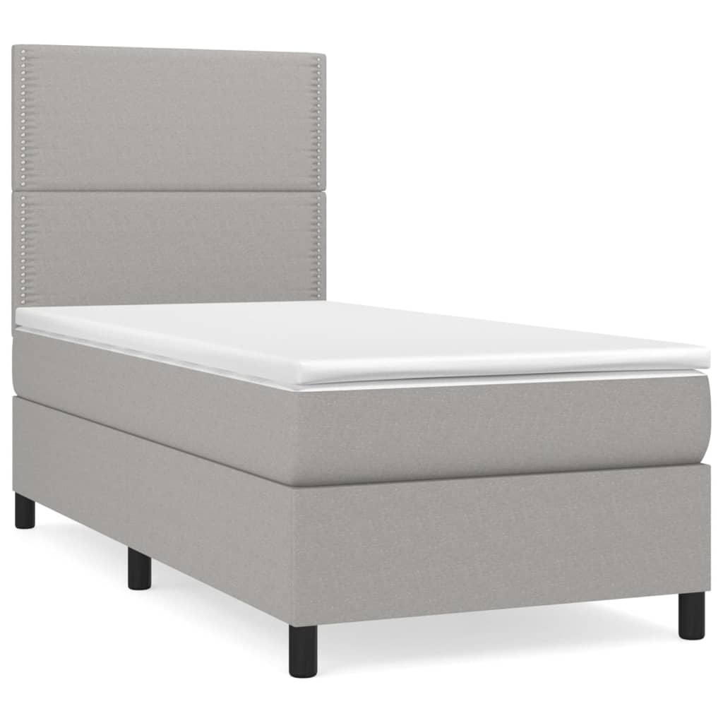 Lit à sommier tapissier avec matelas en tissu gris clair 100x200 cm ...