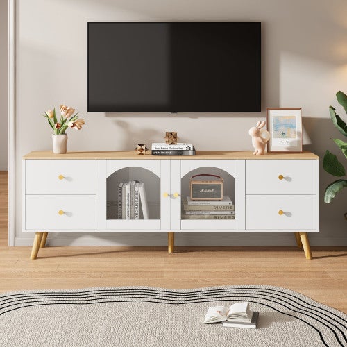 Meuble TV avec espace de rangement, meuble décoratif avec 2 portes ...