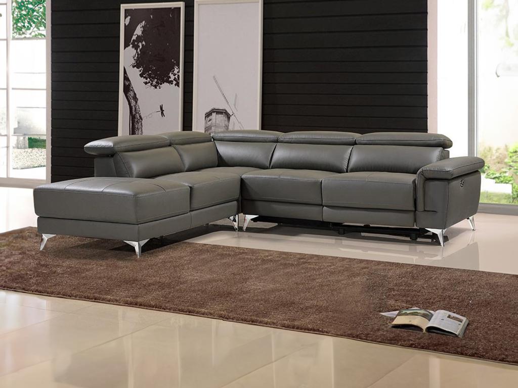 Canapé d'angle gauche relax électrique en cuir gris anthracite ...