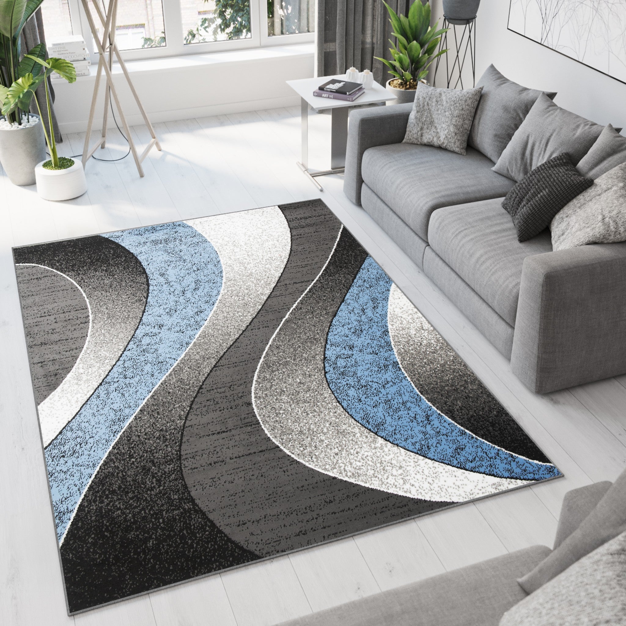 TAPISO Dream Alfombra Salón Dormitorio Azul Gris Negro Ondas Pelo Corto ...