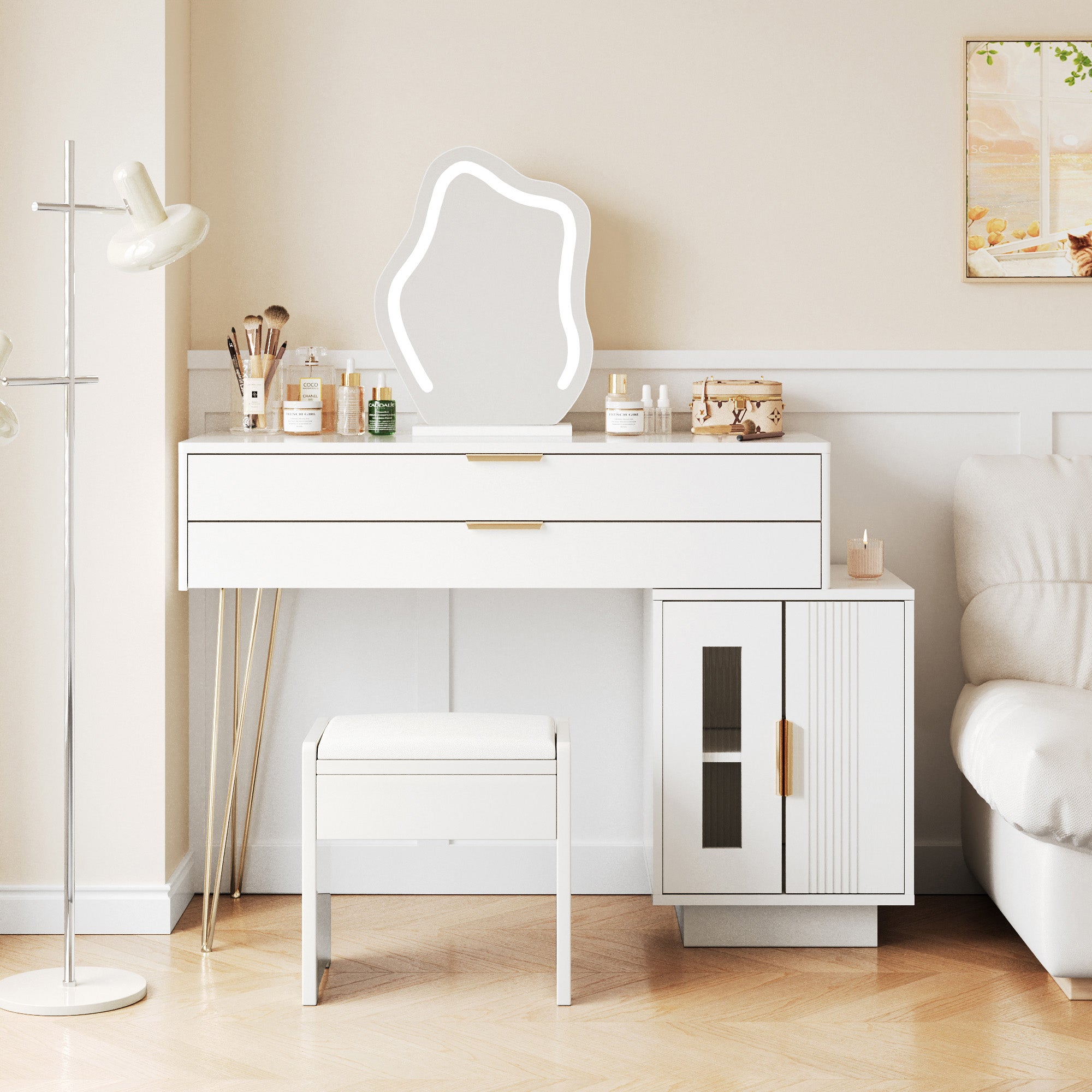 Coiffeuse design extensible avec miroir LED,table cosmétique pratique ...