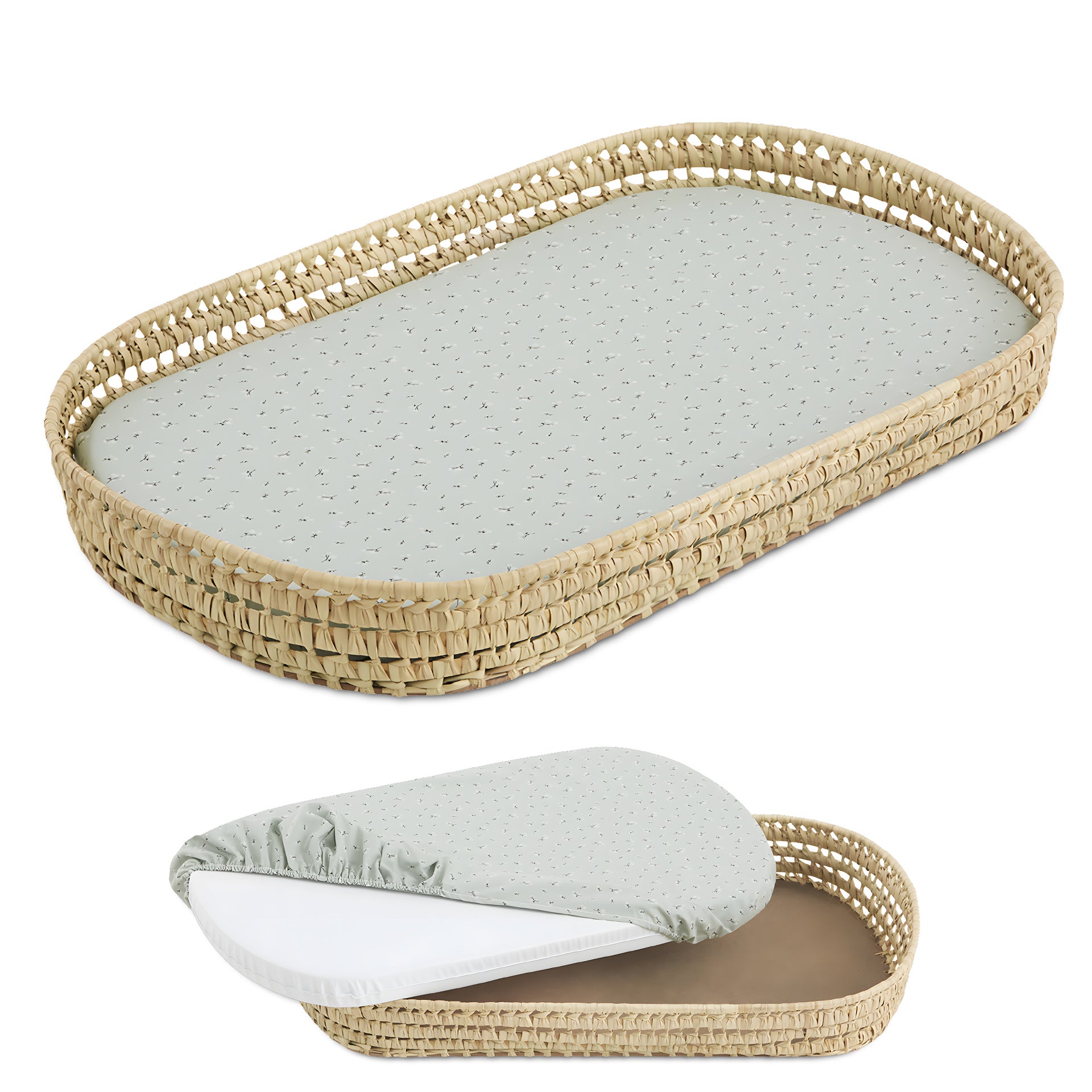 Panier à langer en osier avec matelas imperméable et housse 100% coton ...