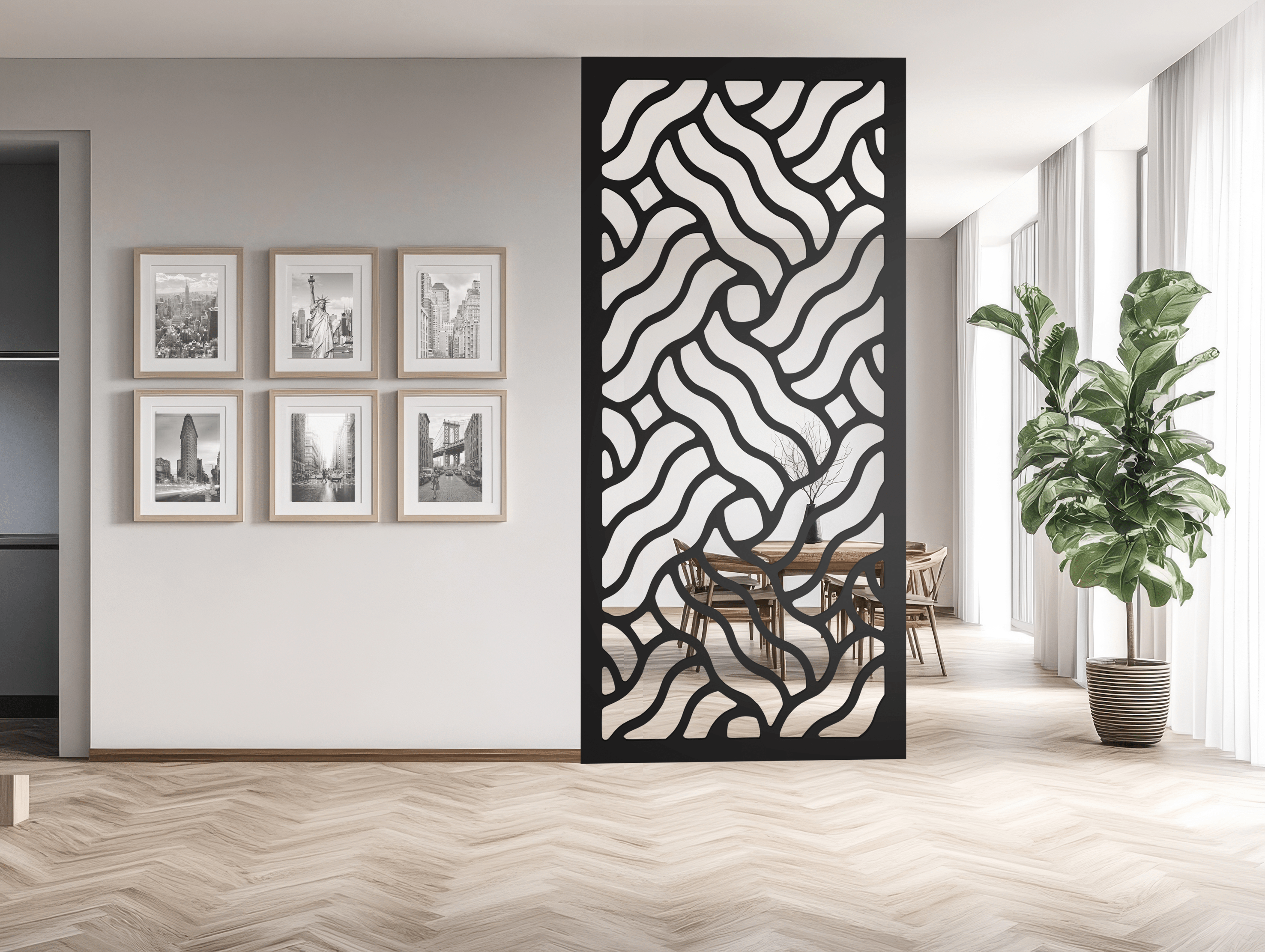 Cloison de séparation bois VAGUES MDF claustra L.90xH.250xE.1.9cm ...