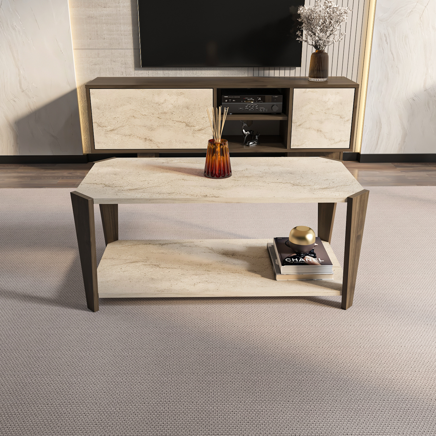 Monaco table basse moderne et simple 91 cm x 47 cm (noyer et traverter ...