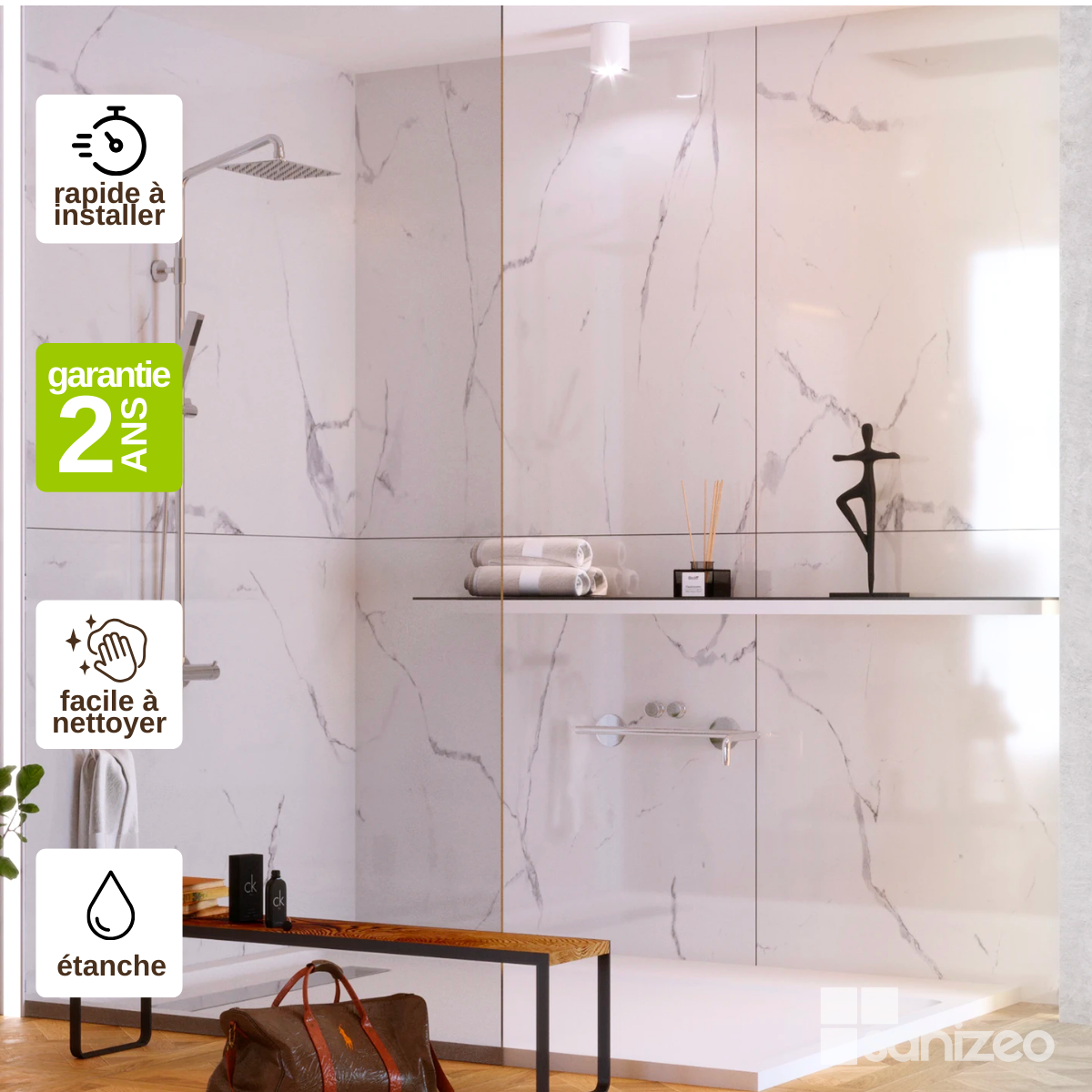 Kit 2 Panneaux Muraux Décoratifs de Douche - 120x120 cm - Ép. 4mm ...