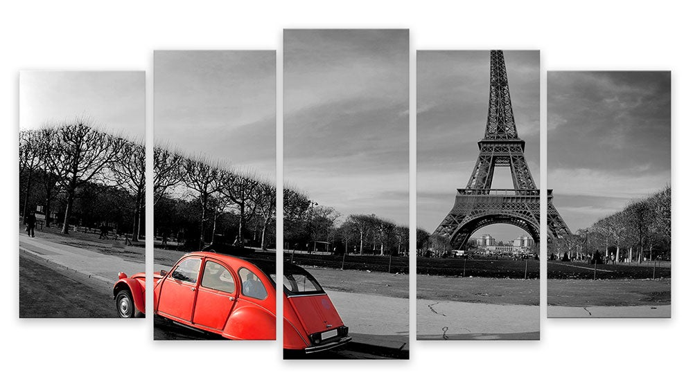 Tableau 5 parties Tableau photo mythique 2cv en plein paris - 150x80 cm ...