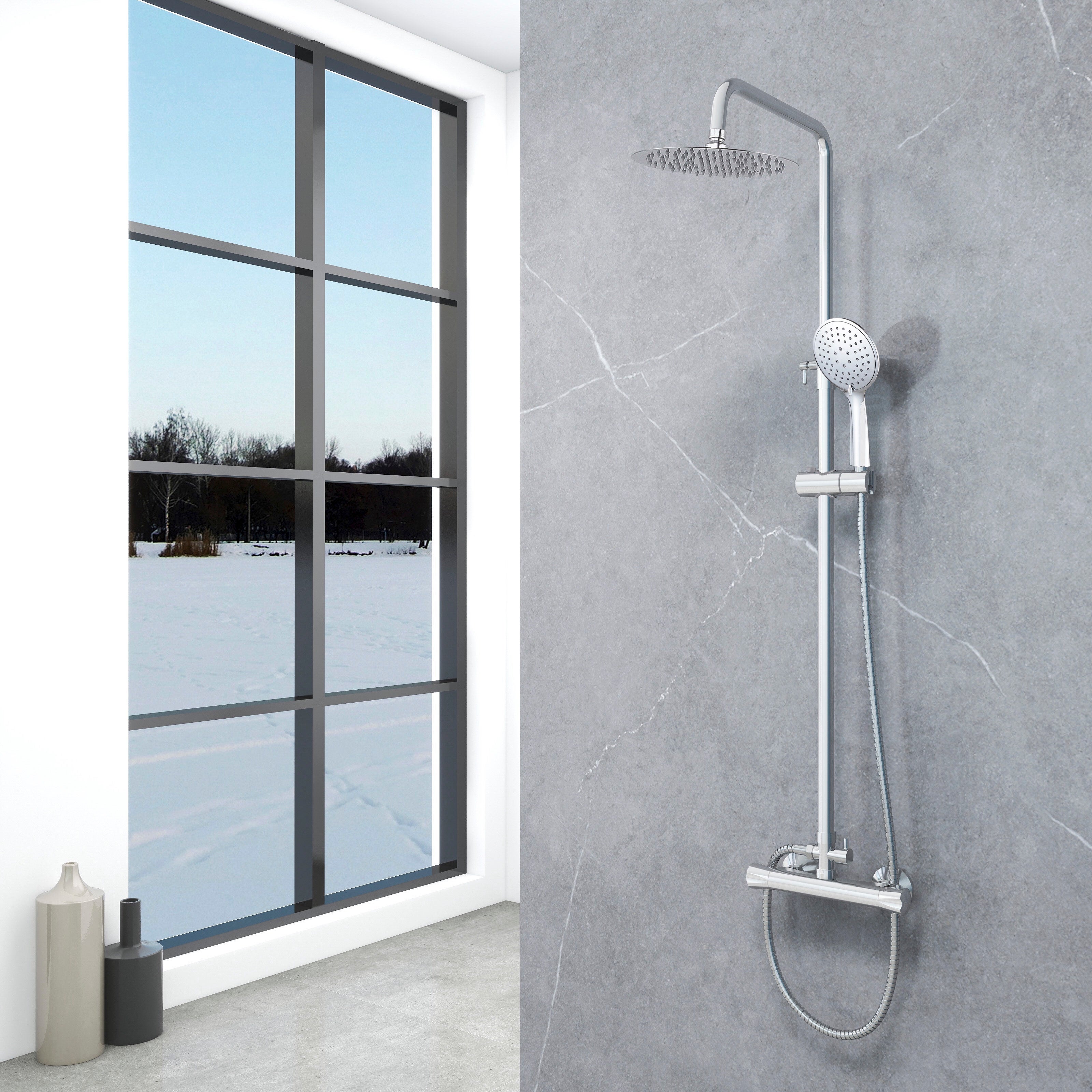 AICA Colonne de douche thermostatique 200mm,chromé circulaire réglable ...