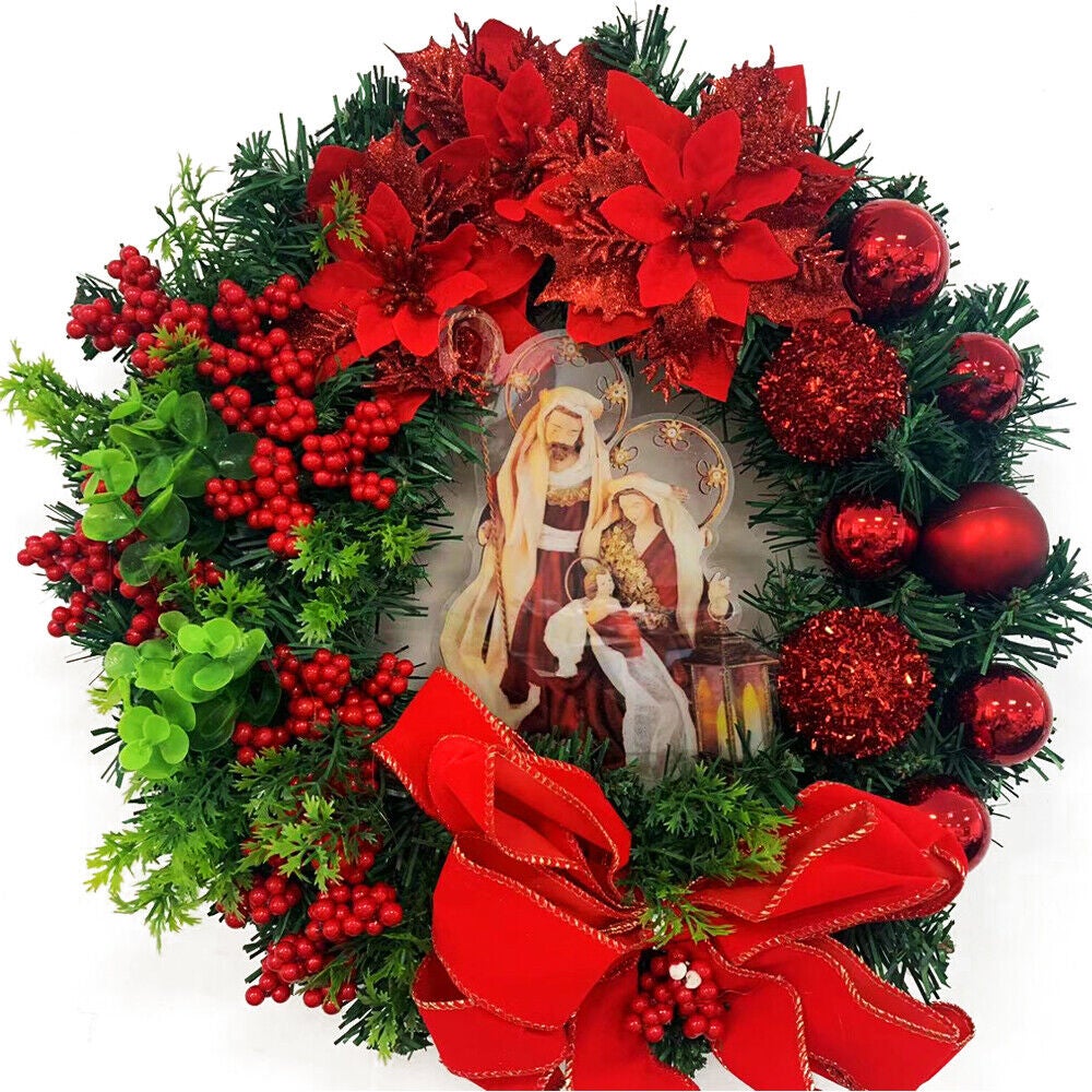 Corona navideña de natividad, corona navideña artificial de 40 cm ...