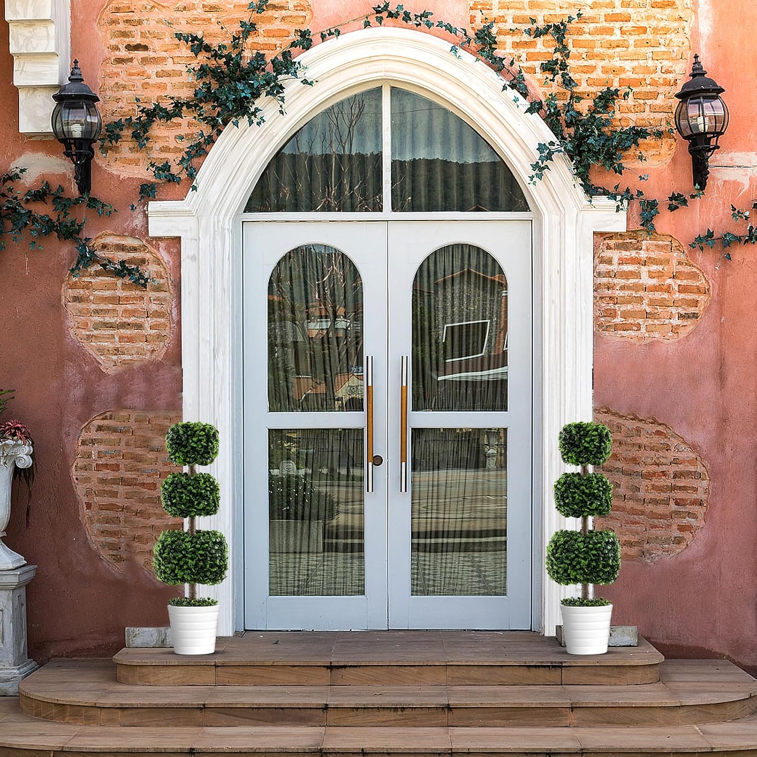 Arbre Artificiel Topiaire avec 3 Boules 75CM, Pot Inclus Style Réaliste ...