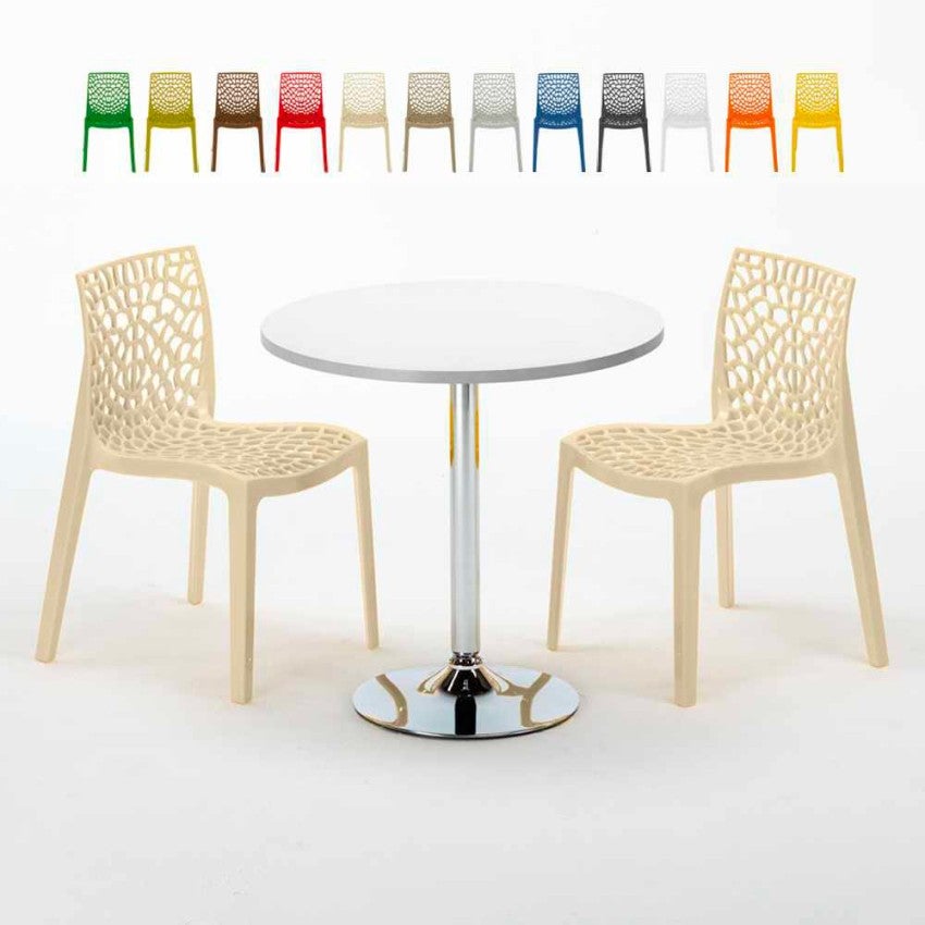 Table Ronde Blanche 70x70cm Avec 2 Chaises Colorées Grand Soleil Set ...