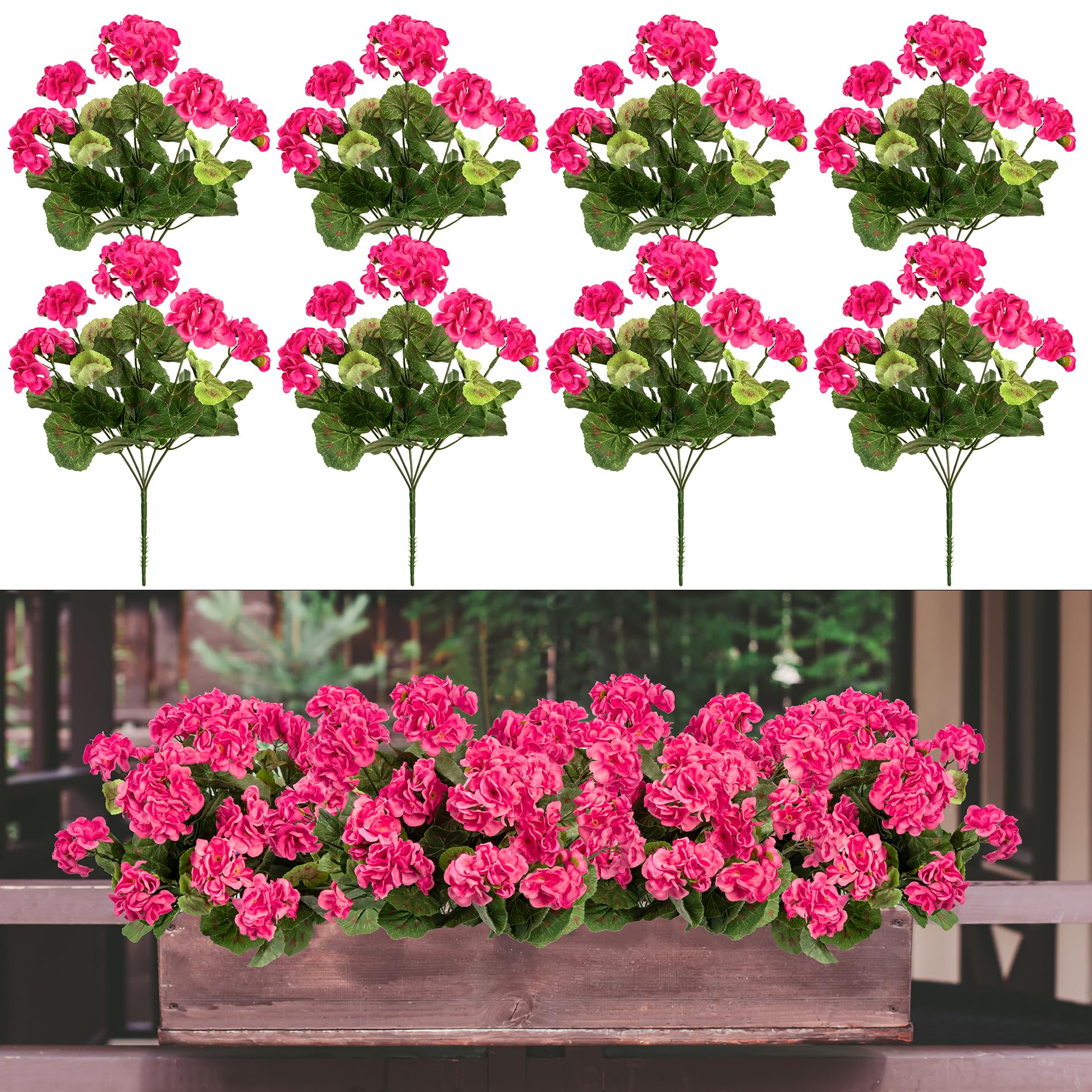 Lot de 8 géraniums artificiels, résistants aux UV, pour décoration ...