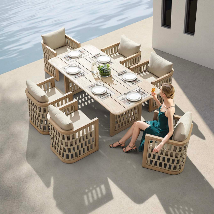 Ensemble repas de jardin luxe en teck et en corde 6 places - PALMA - AU ...