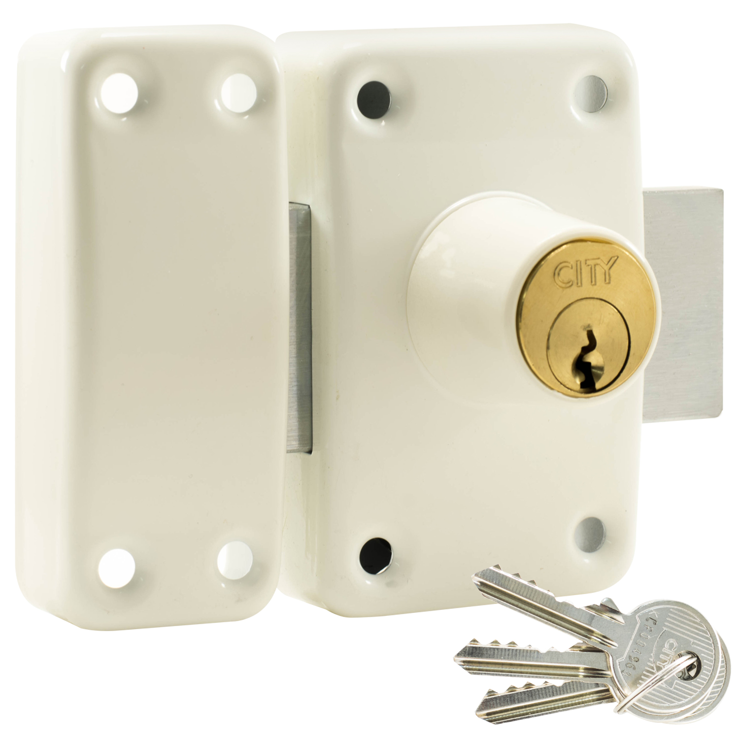 Verrou de sureté double entrée Blanc CITY 26 pour porte 45 mm Cylindre ...