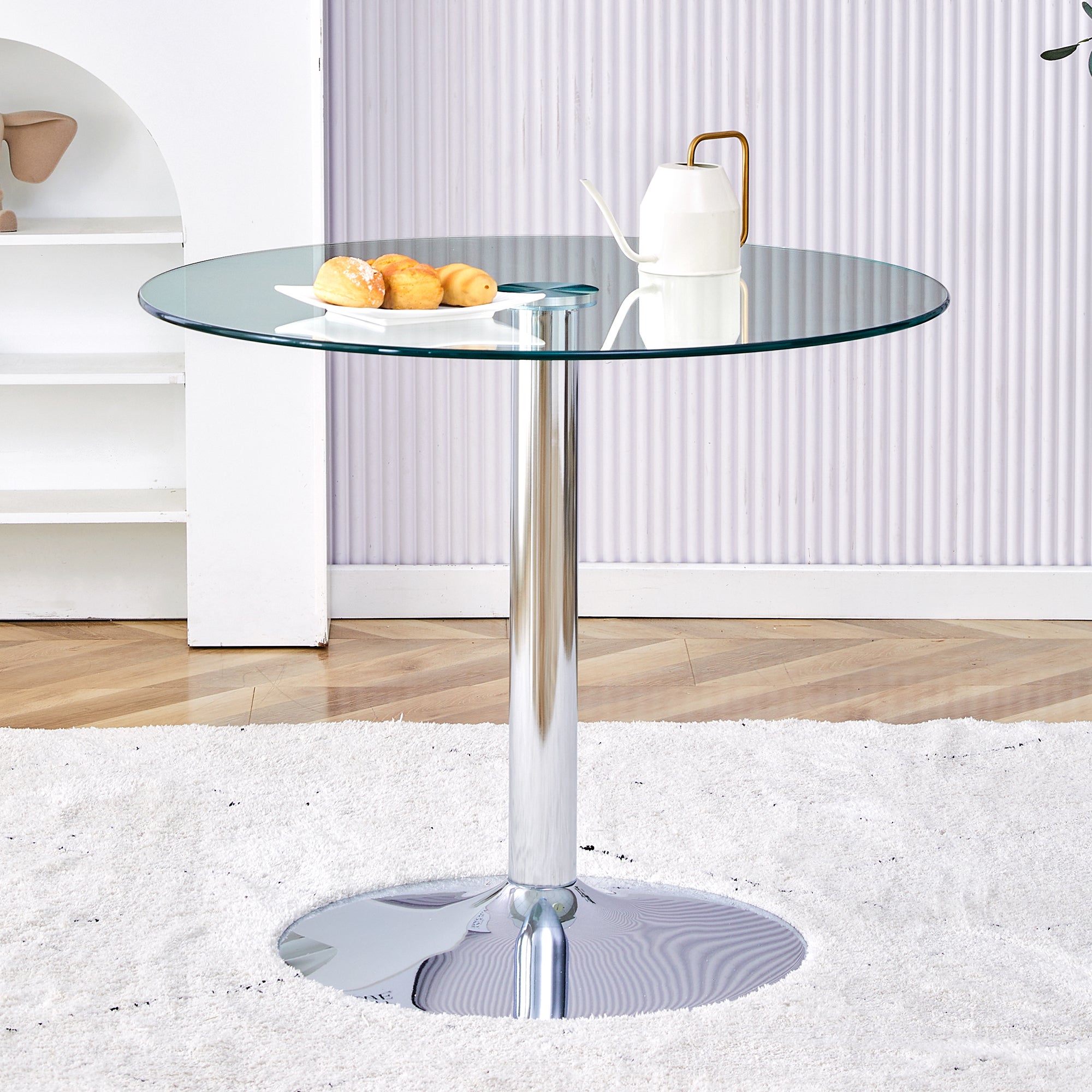 Mesa de bar redonda de vidrio 85 cm – Base metálica plateada, diseño ...