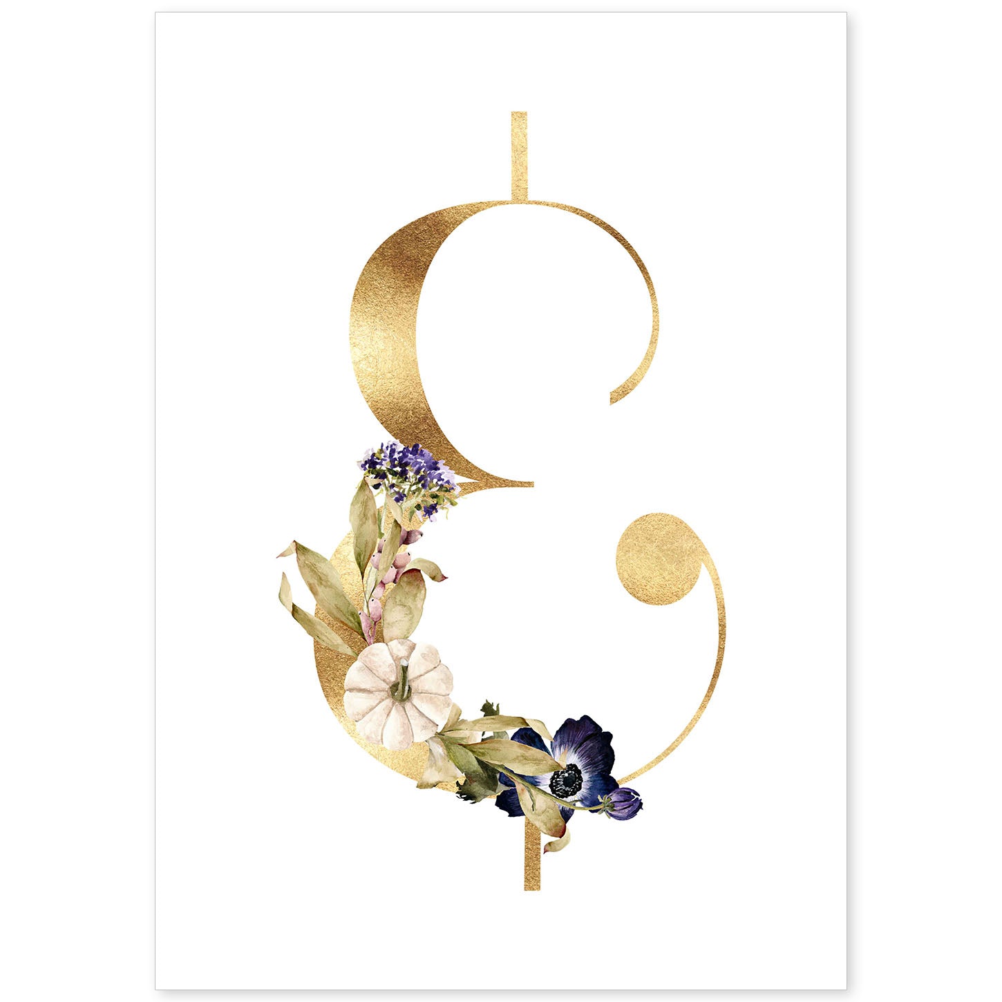 Lettre &. Style Doré Floral Avec Des Images D'alphabet. A4 Sans Cadre ...