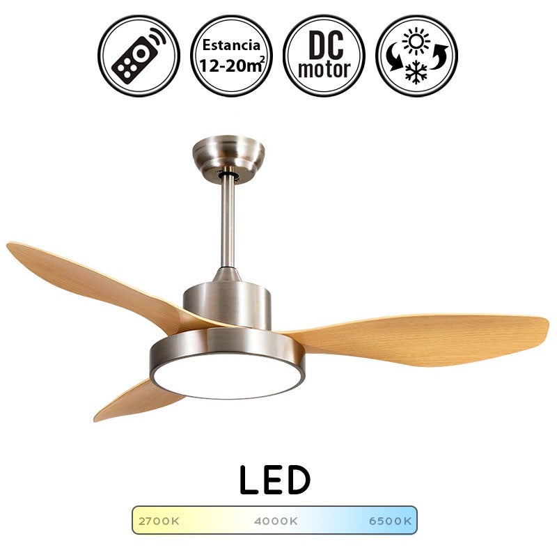 Lámpara ventilador DC Hayate 48W 4080Lm Niquel Haya 3 Aspas 3000/4000 ...