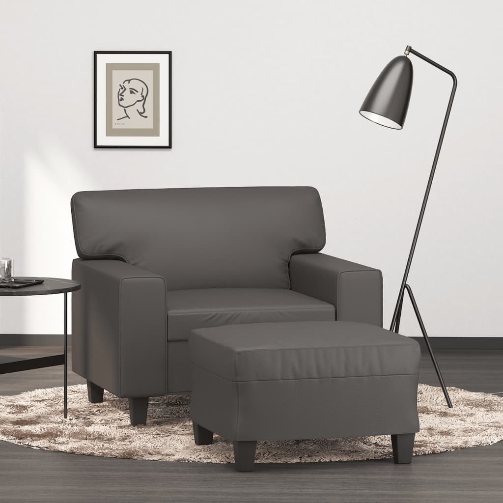 Sillón con taburete cuero sintético gris 60 cm | Leroy Merlin