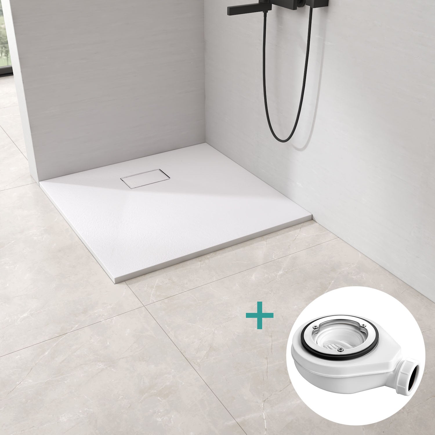 EMKE Receveur de Douche Carré Extra Plat Antidérapant 90x90 cm en SMC ...