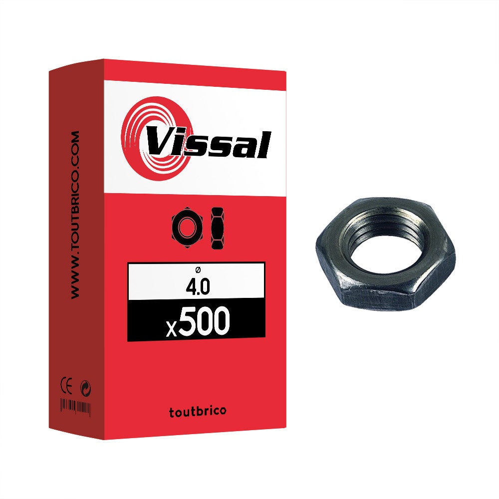 Boite 500 écrous bas hexagonal Ø 4 classe 4 brut - Vissal | Leroy Merlin