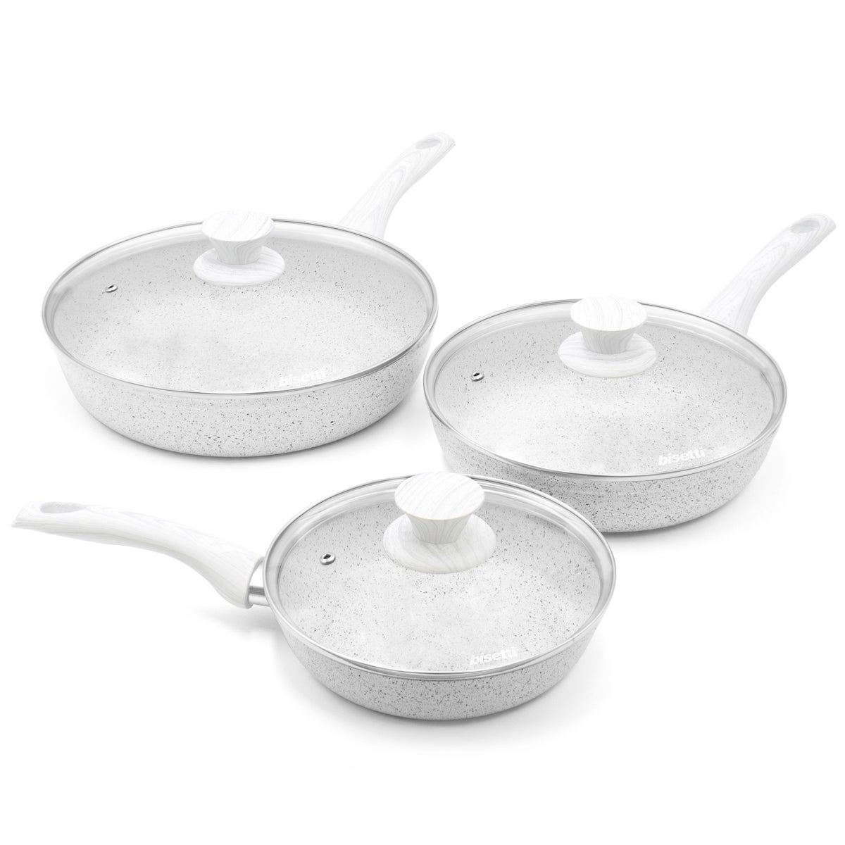 Set de 3 sartenes de aluminio antiadherente con tapas Bisetti ...